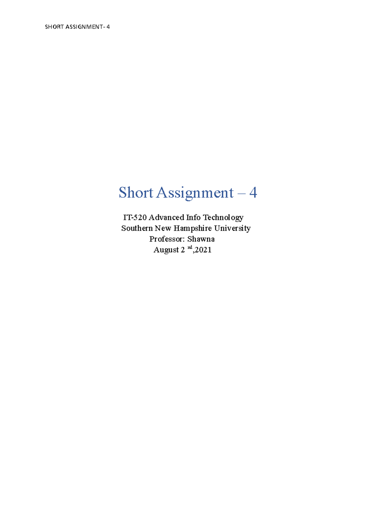 Short Assignment-Hudson kayak advenures - SHORT ASSIGNMENT- 4 Short ...