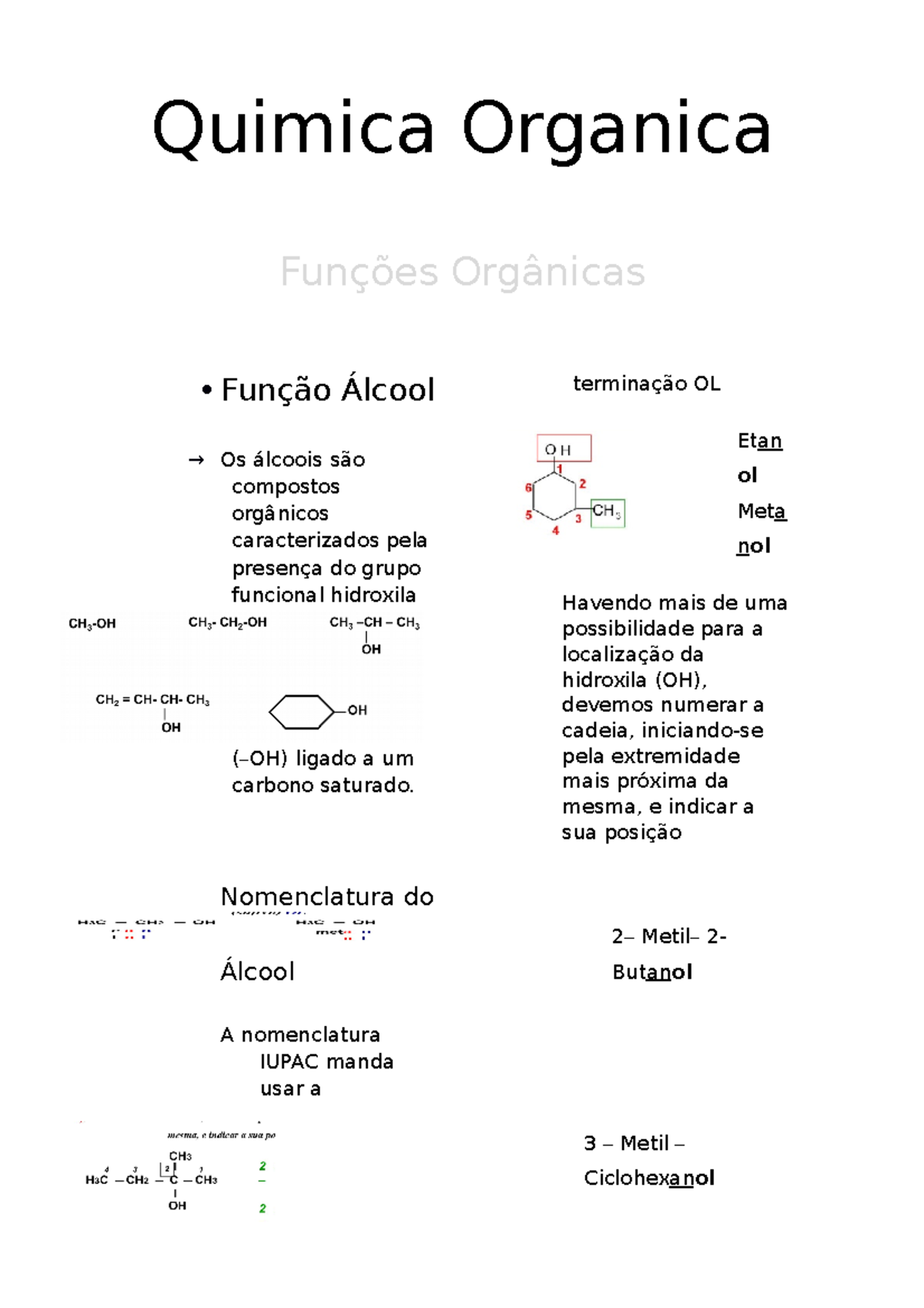 Brasil Imperio - Quimica Organica Funções Orgânicas Função Álcool → Os ...