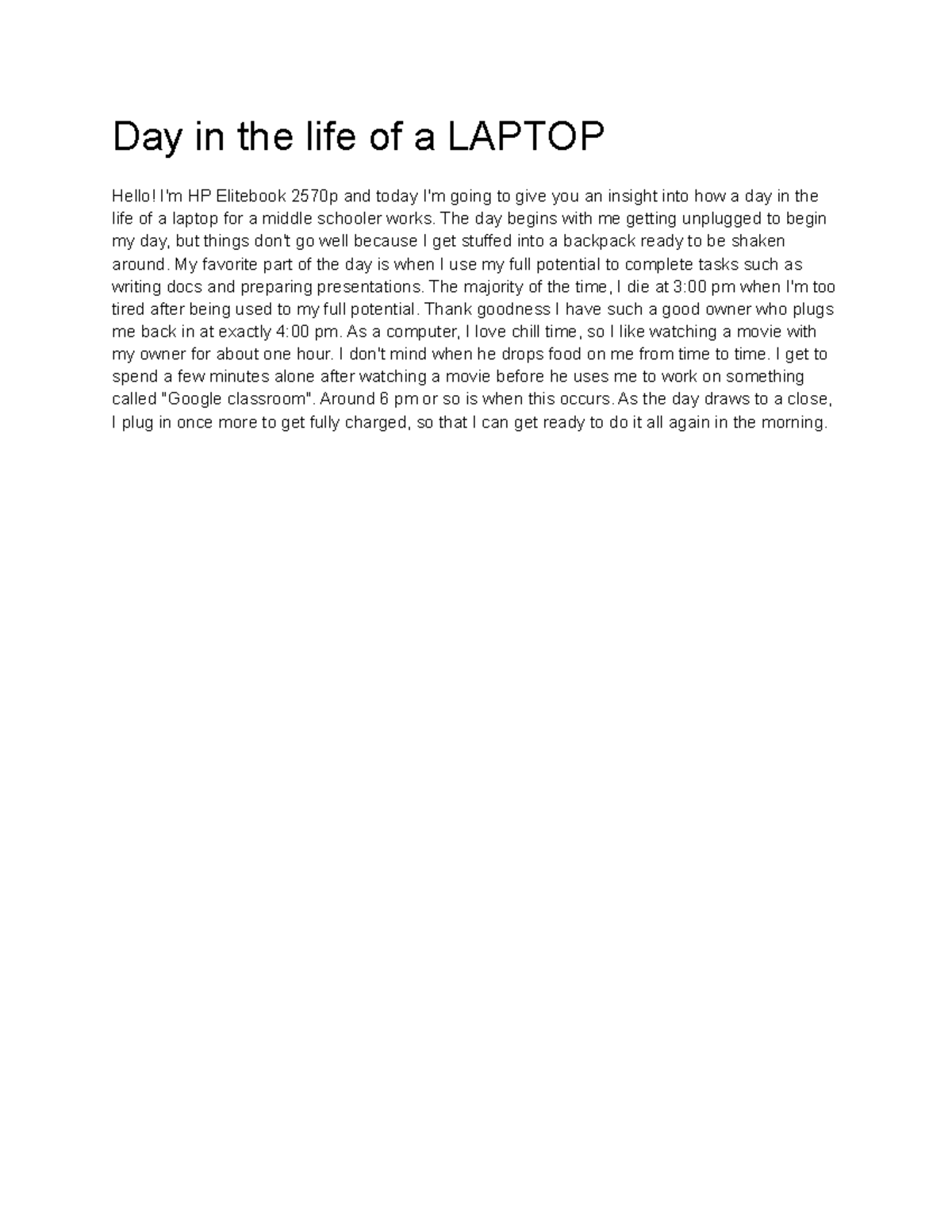 Day in the life of a Laptop Paragraph - Day in the life of a LAPTOP ...