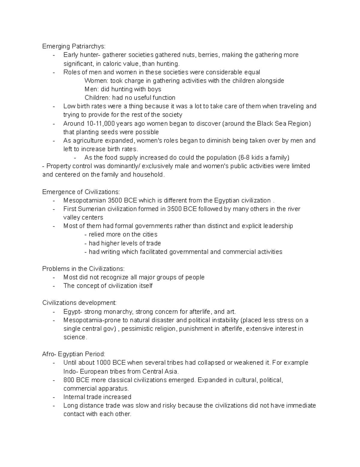Traditional Base HIST 1110-001 - Emerging Patriarchys: - Early hunter ...