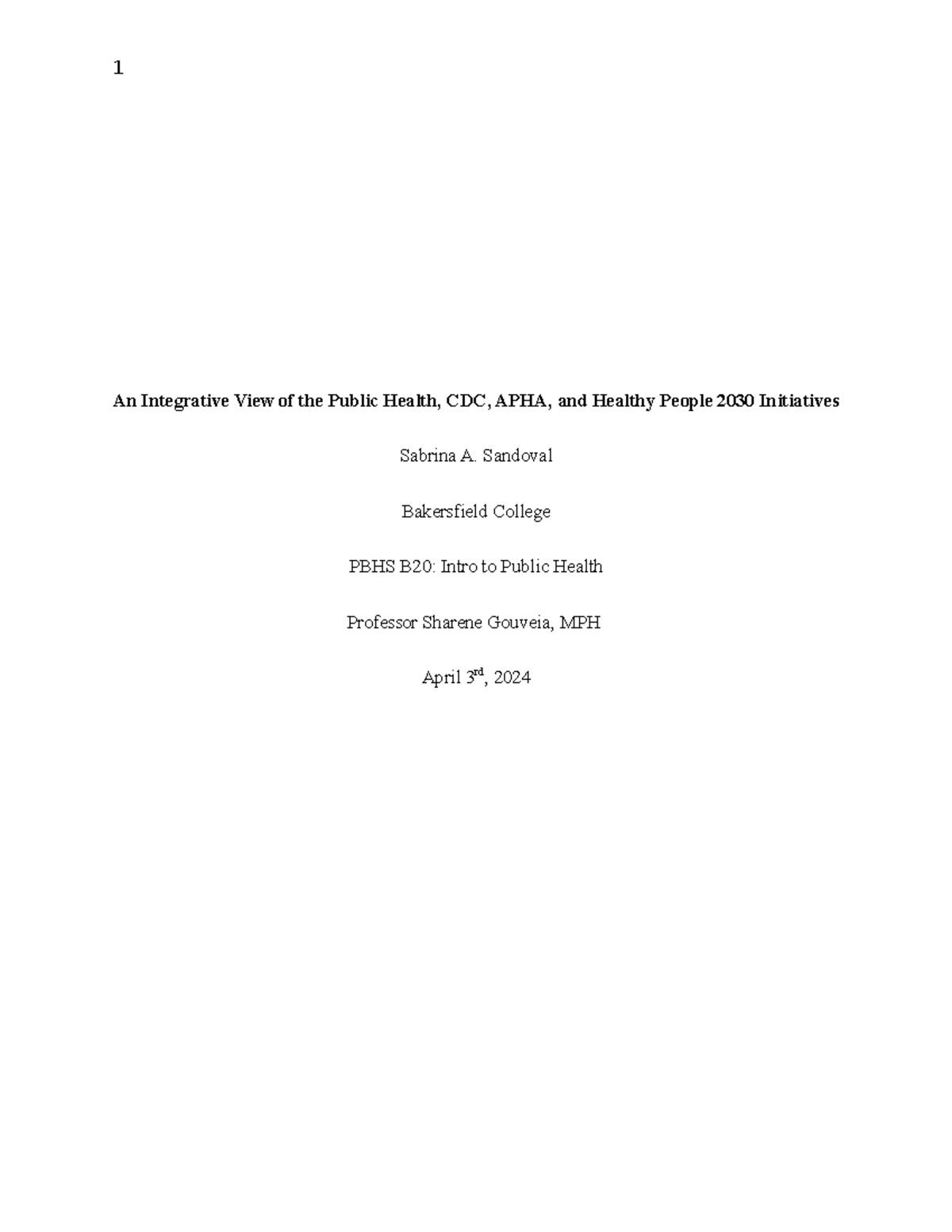 An Integrative View of the Public Health - Sandoval Bakersfield College ...