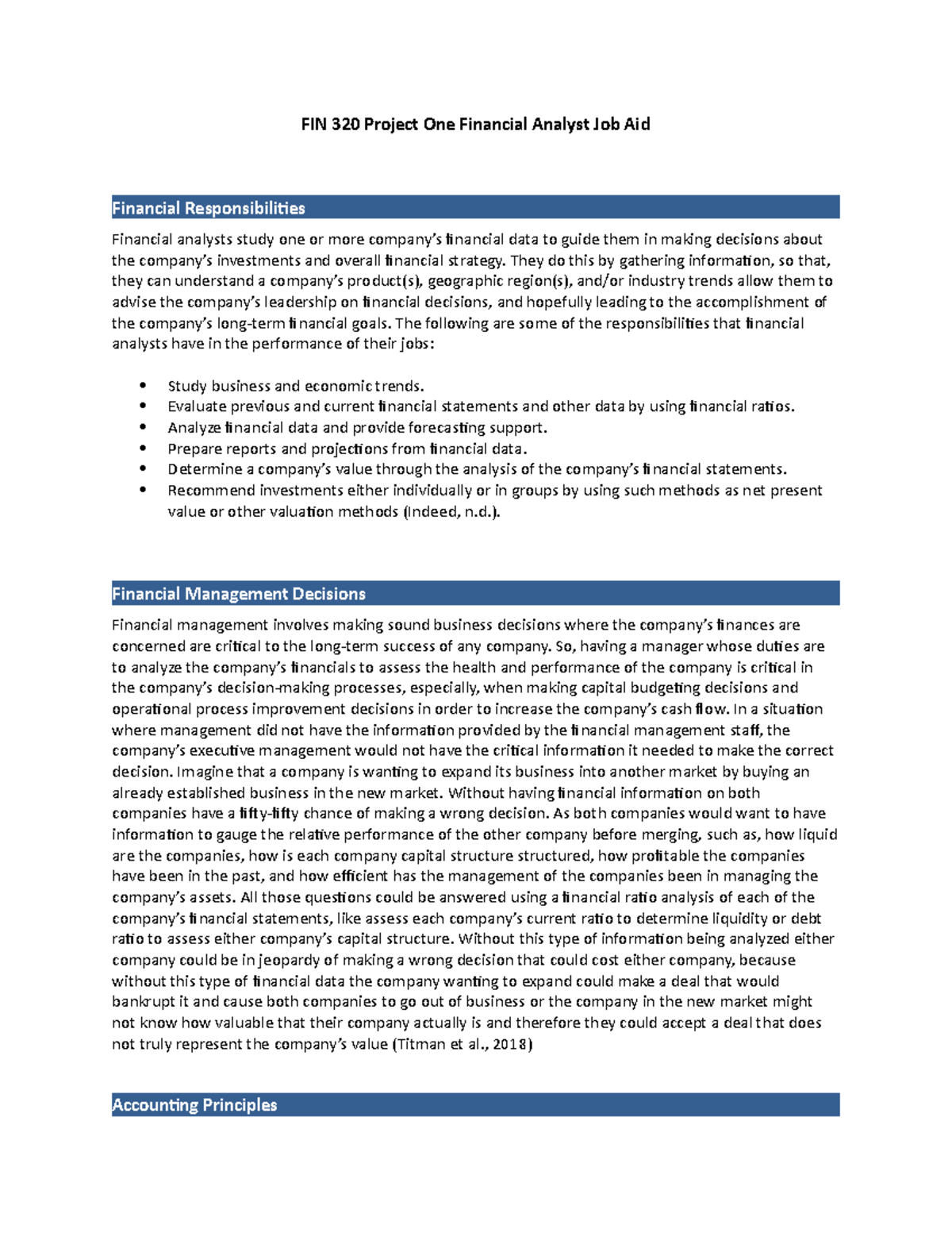FIN 320 Project One Financial Analyst Job Aid - They do this by ...