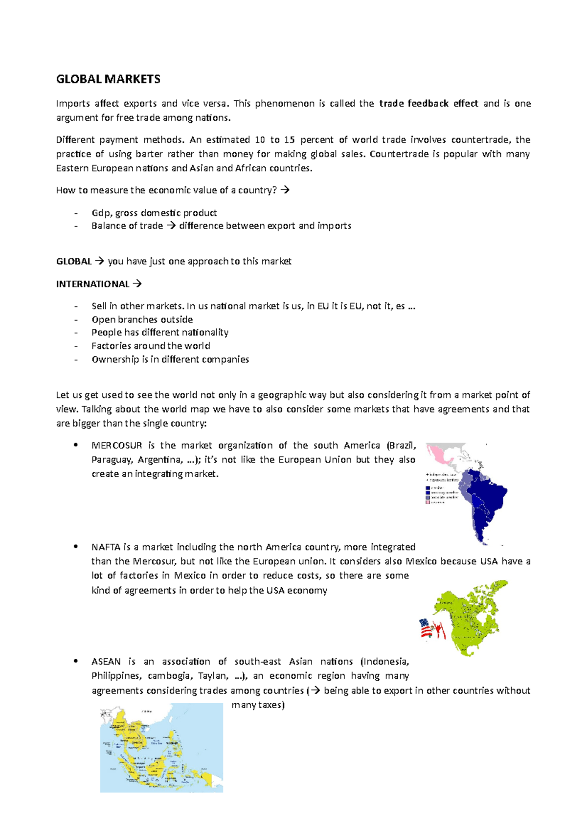 Global Markets - GLOBAL MARKETS Imports affect exports and vice versa ...