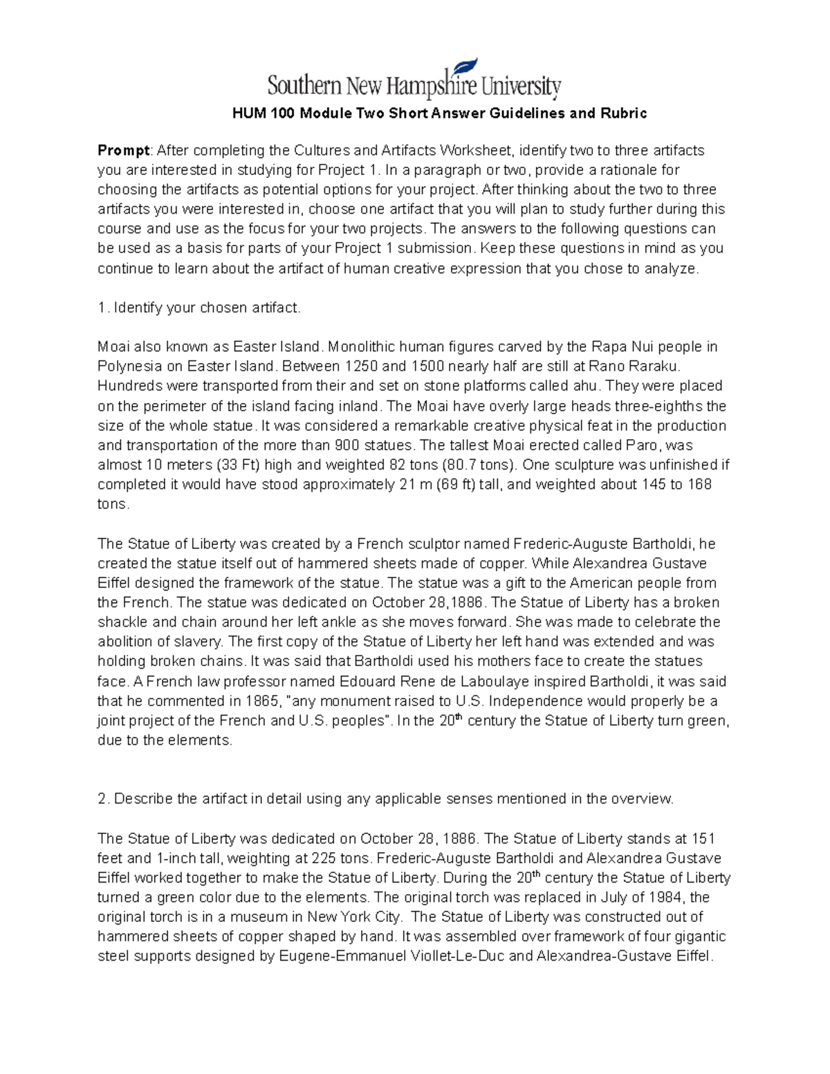 HUM 100 Cultures and Artifacts Worksheet - HUM 100 Module Two Short ...