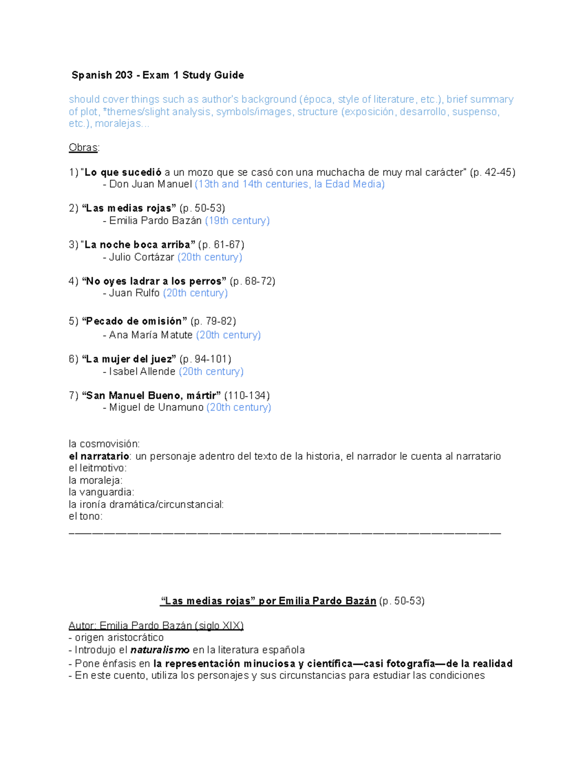 SPAN 3303 (formerly Span 203) Final Study Guide - Spanish 203 - Exam 1 ...