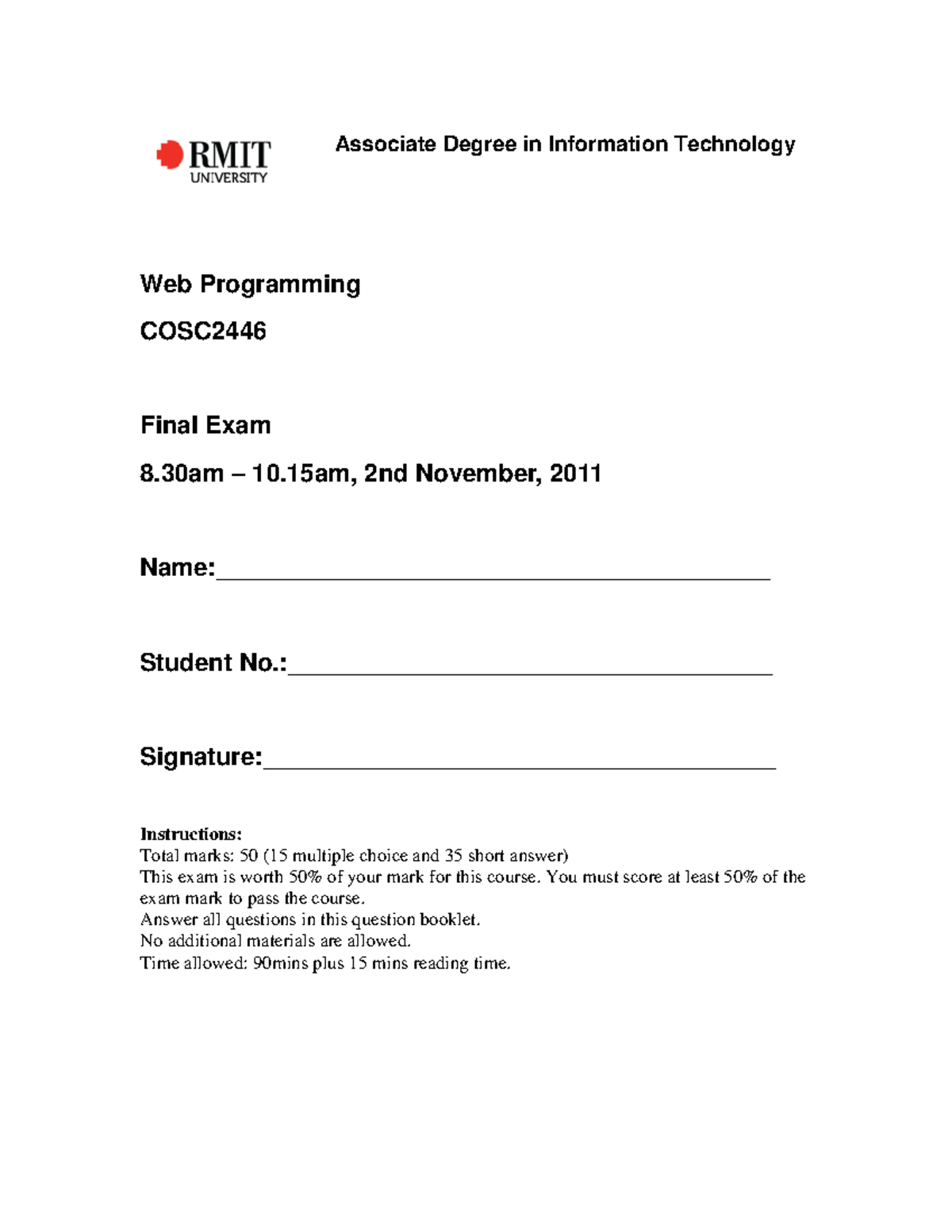 2011 Exam Questions and Answers - Associate Degree in Information ...