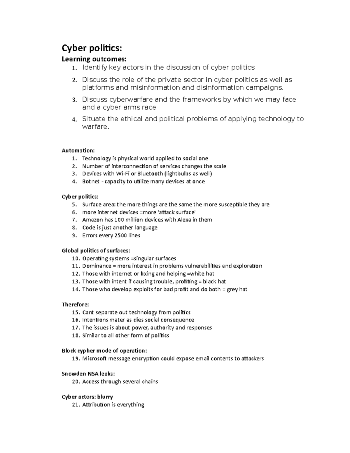 1020 lecture 8 - Cyber politics: Learning outcomes: 1. Identify key ...