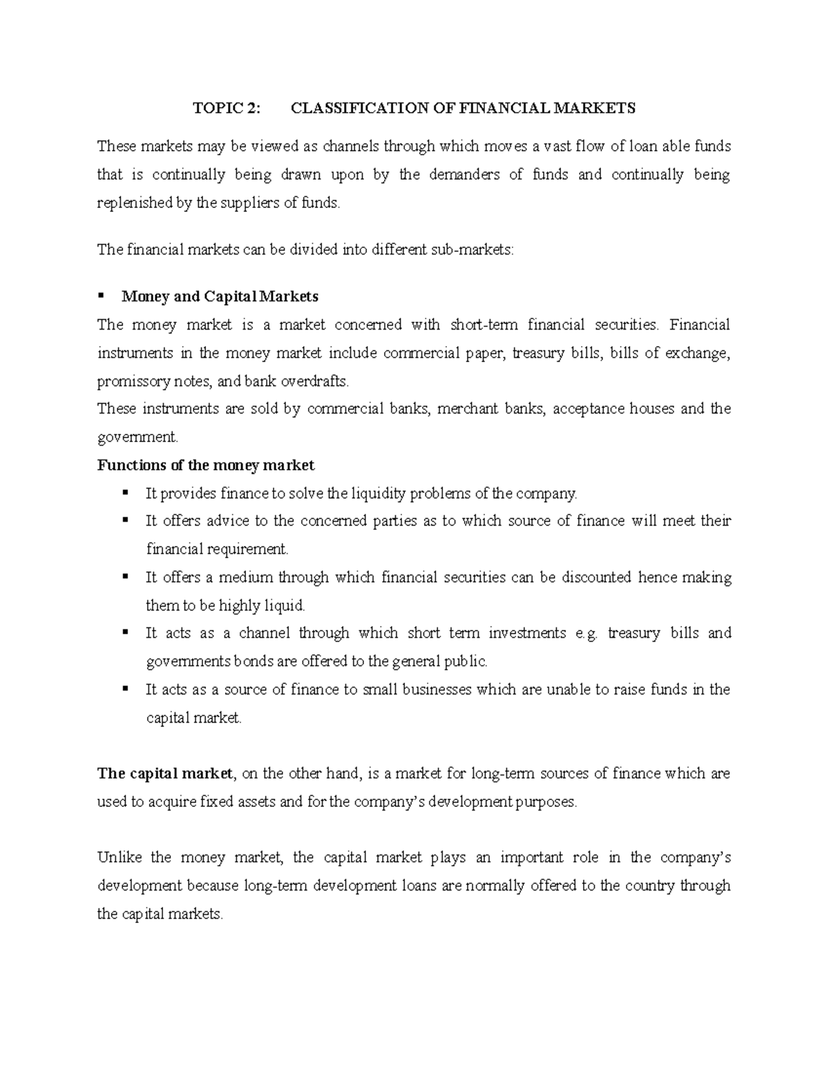 Topic 2- Classification OF Financial Markets - TOPIC 2: CLASSIFICATION ...