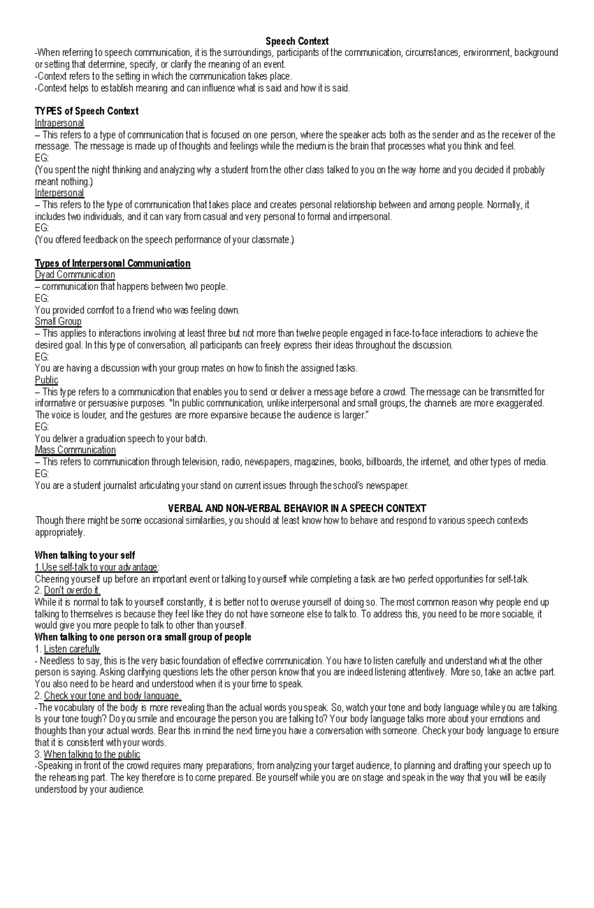 Asynch Speech Context - NOTES - Speech Context When referring to speech ...