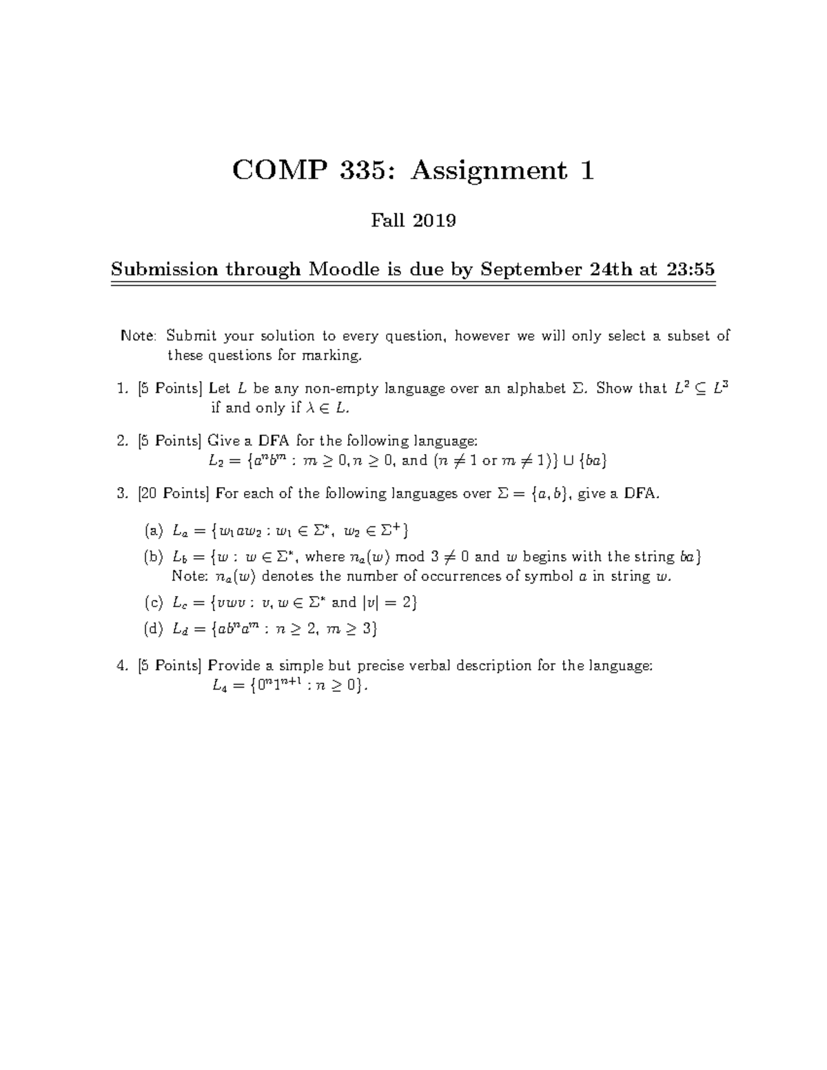 comp335 2019 Asg11 - COMP 335: Assignment 1 Fall 2019 Submission through Moodle is due by ...