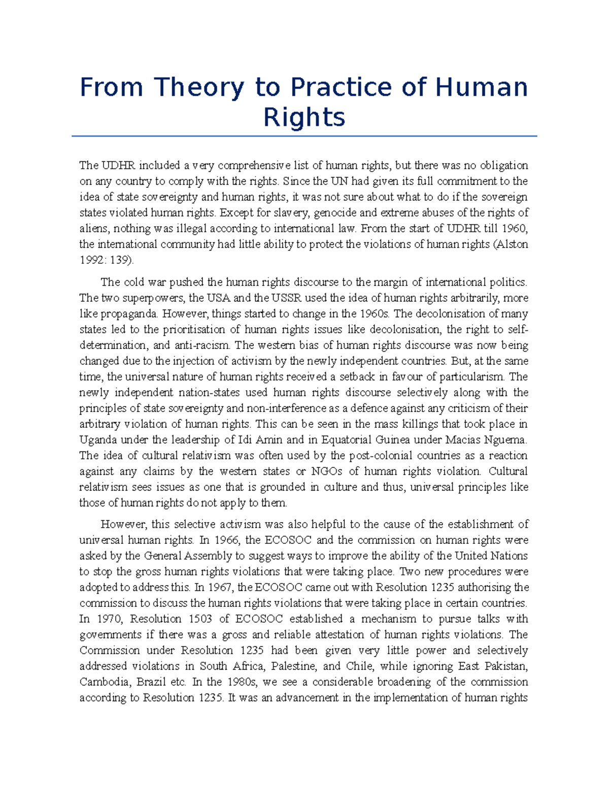 From Theory to Practice of Human Rights - From Theory to Practice of ...