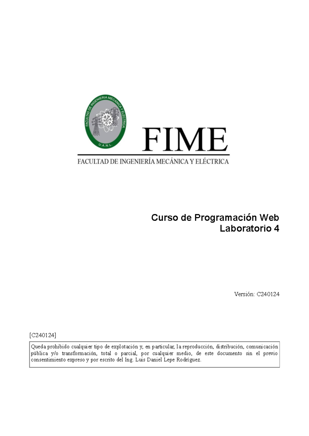 Programaciขn Web - Laboratorio 4 - Laboratorio 4 Versión: C [C240124] Queda prohibido cualquier ...