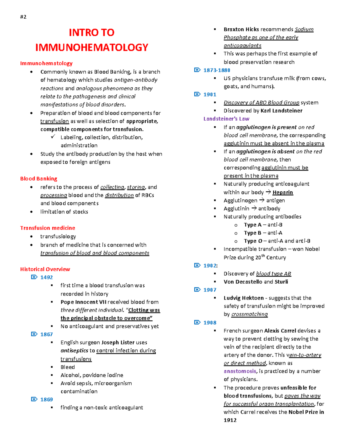 LEC2 - Intro to Immmunohematology - INTRO TO IMMUNOHEMATOLOGY ...