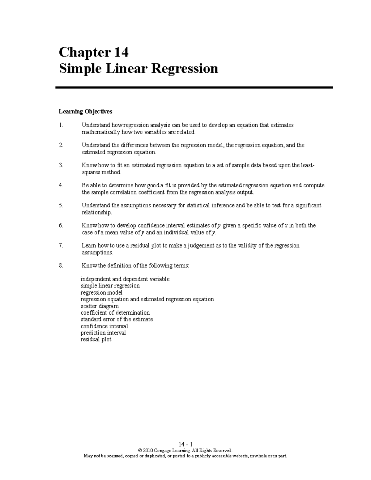 14 SBE11e SM Ch14 - Awesome - Chapter 14 Simple Linear Regression Learning Objectives Understand ...