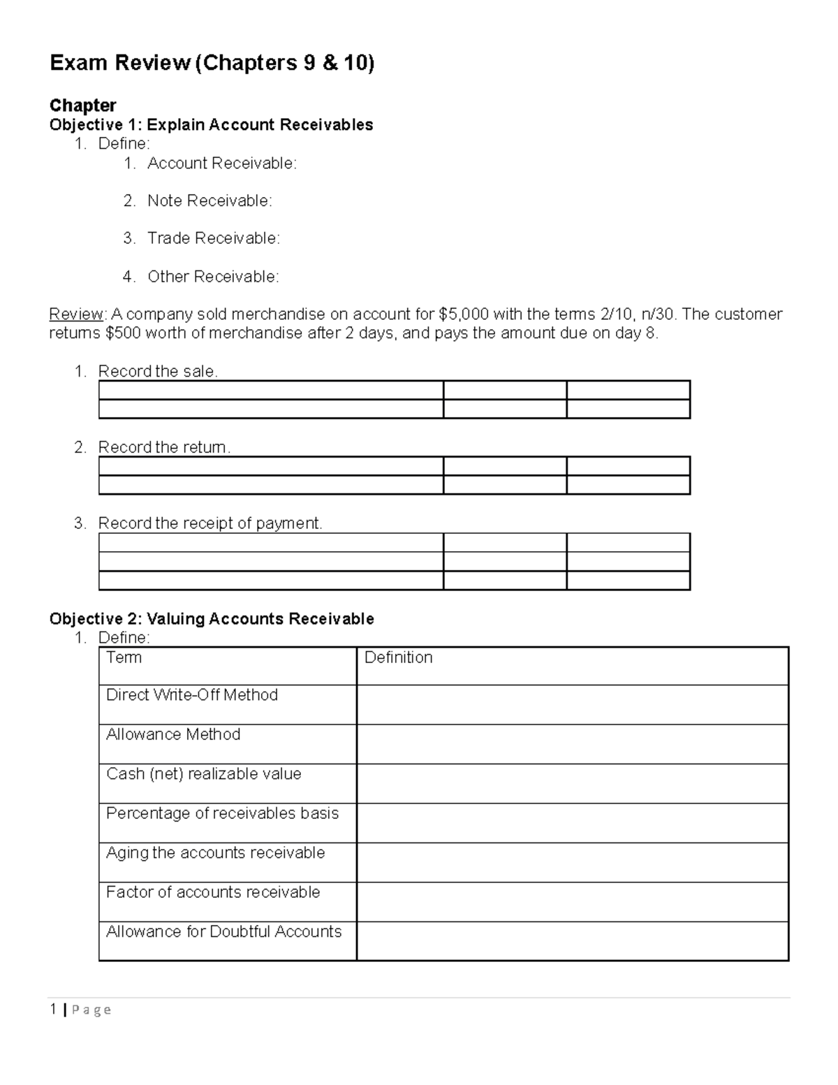 Exam Revision for chapter 9 & 10 - Principles of Accounting - Exam ...