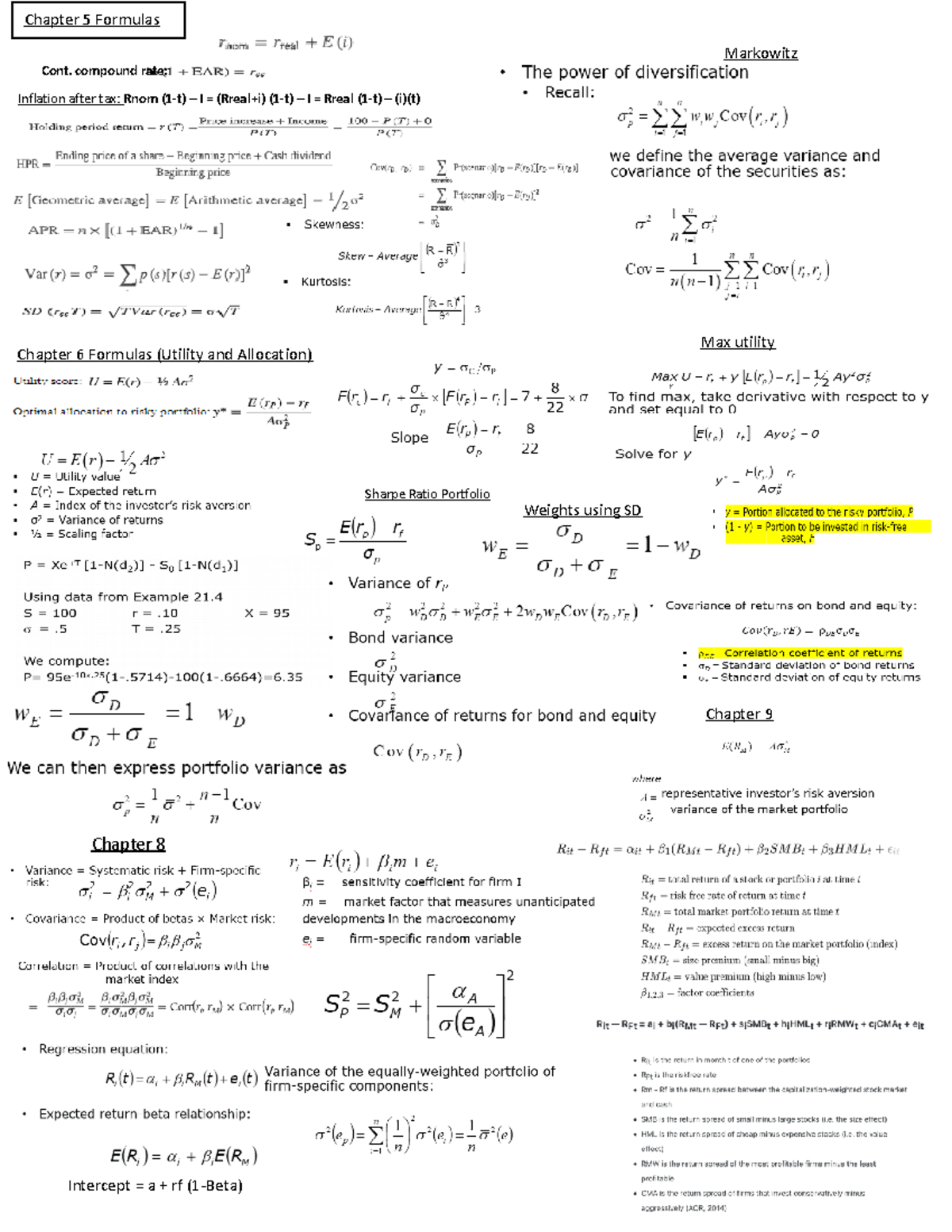 Formula 385 final - Markowitz Chapter 5 Formulas Inflation after tax ...