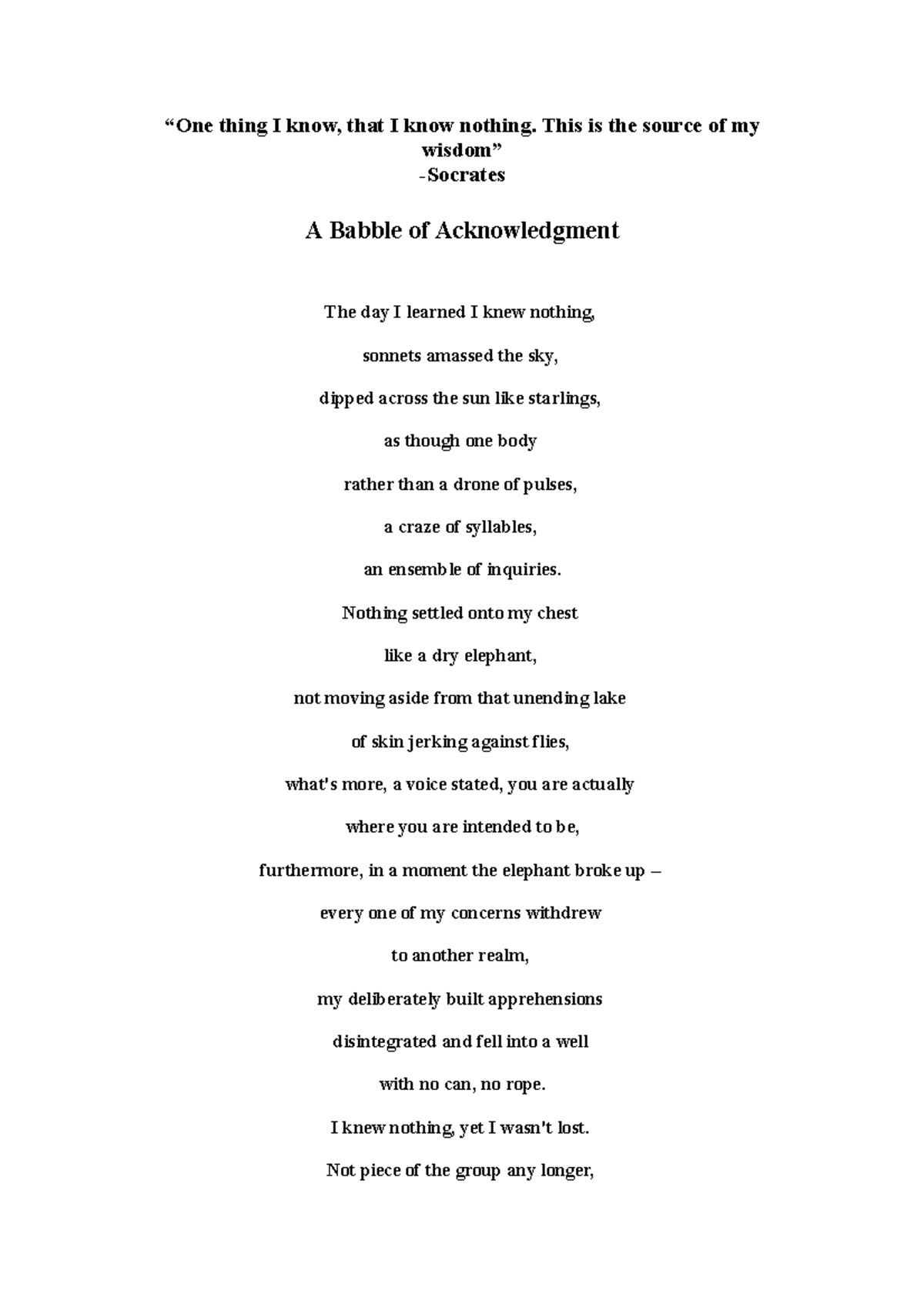 Poem Philo JP - Lecture notes 1 - “One thing I know, that I know ...