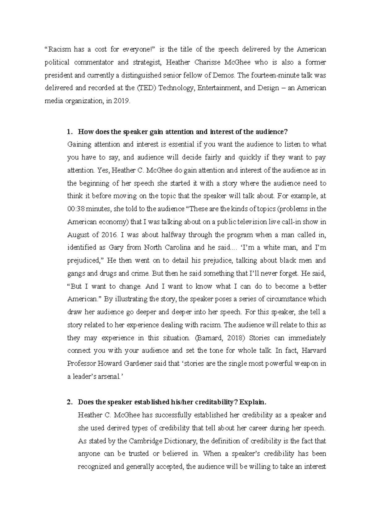 Racism has a cost for everyone-Q1&2 - “Racism has a cost for everyone ...