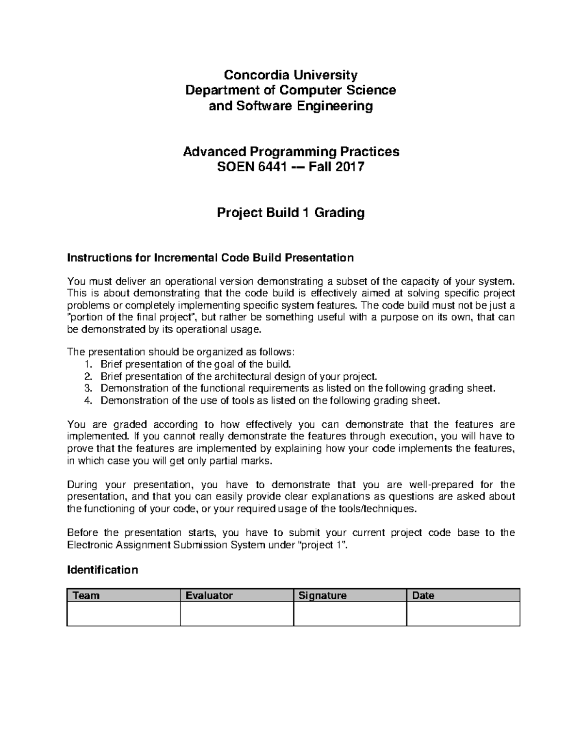 Build 1Grading.SOEN6441 - Concordia University Department of Computer Science and Software - Studocu