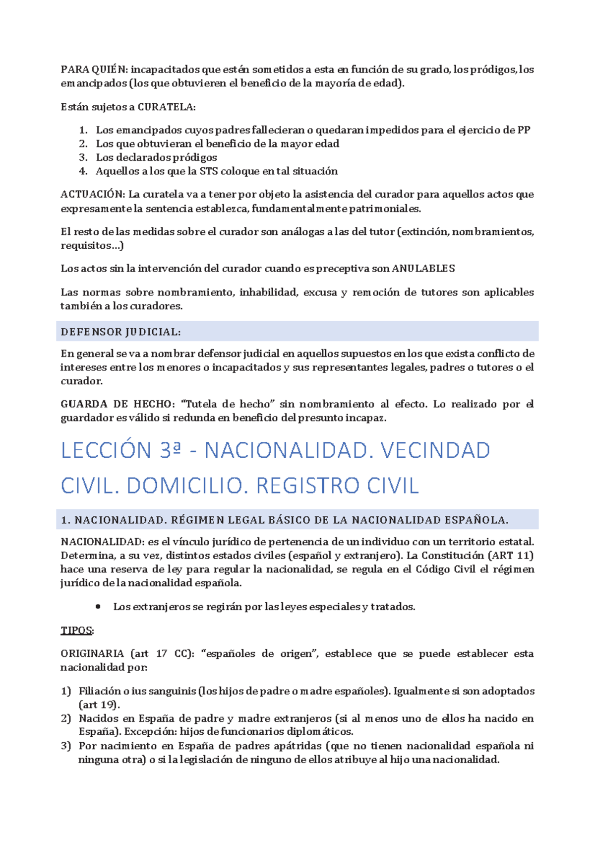 Leccion 3 y 4. Instituciones Básicas de Derecho Privado - PARA QUI..: incapacitados que estÈn ...