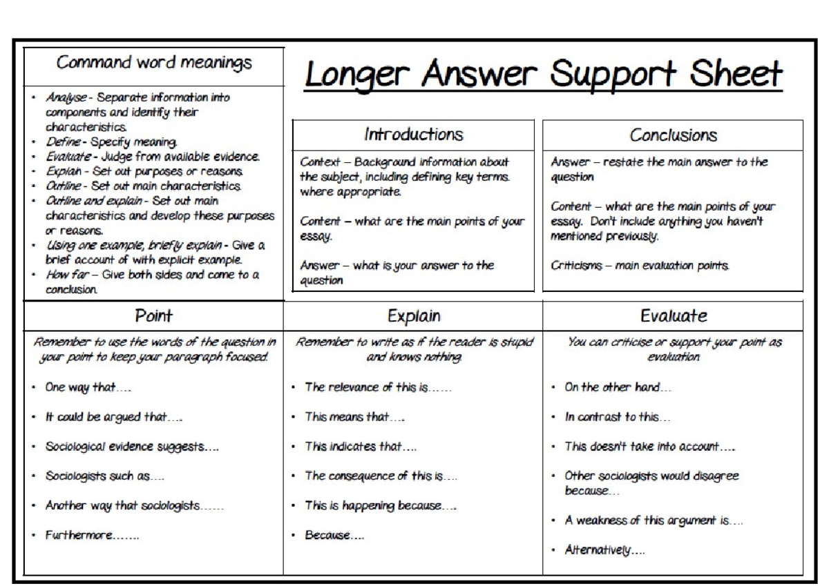 Long answer support sheet - Studocu