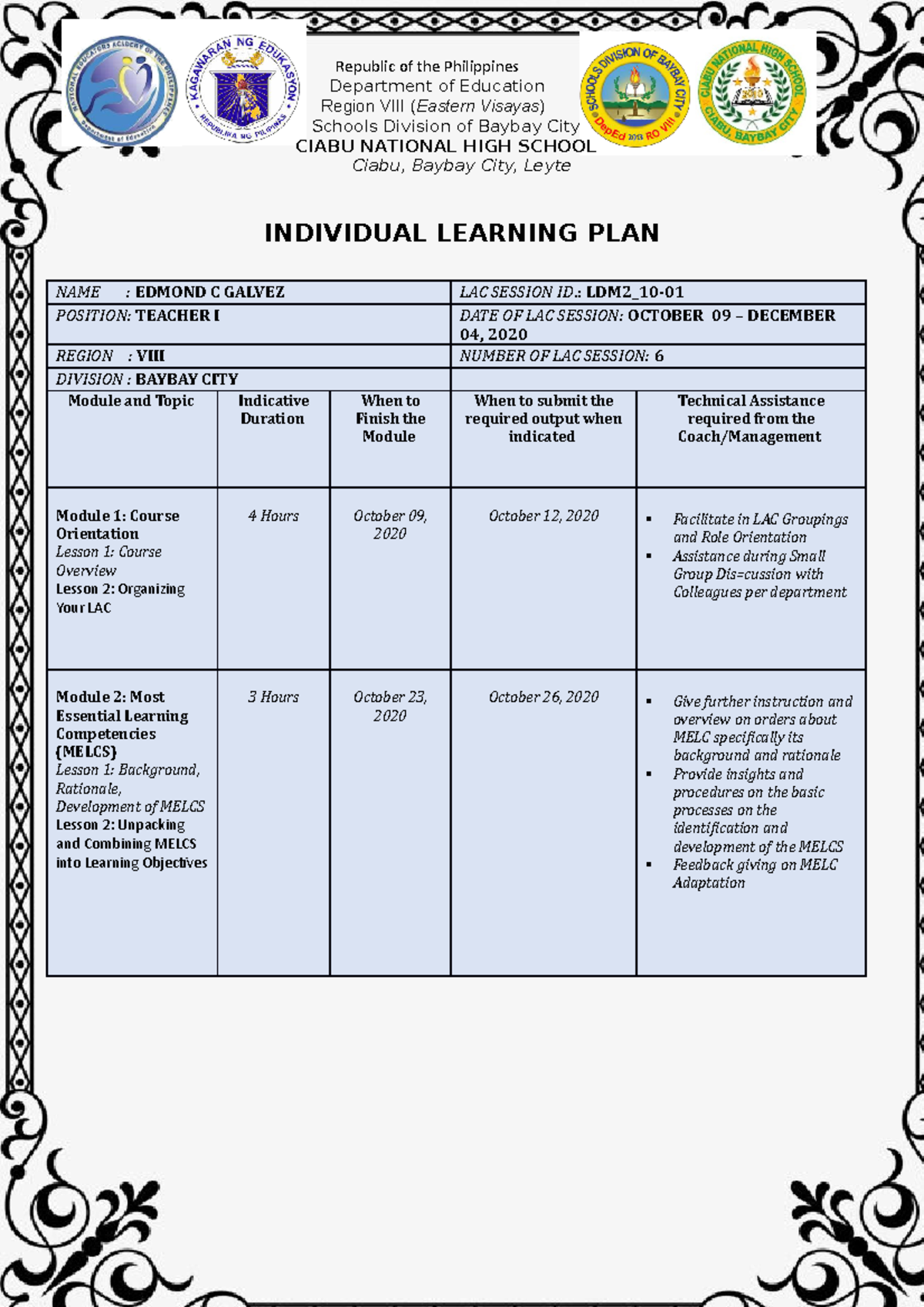 Individual PLAN FOR LDM2 - Republic of the Philippines Department of ...