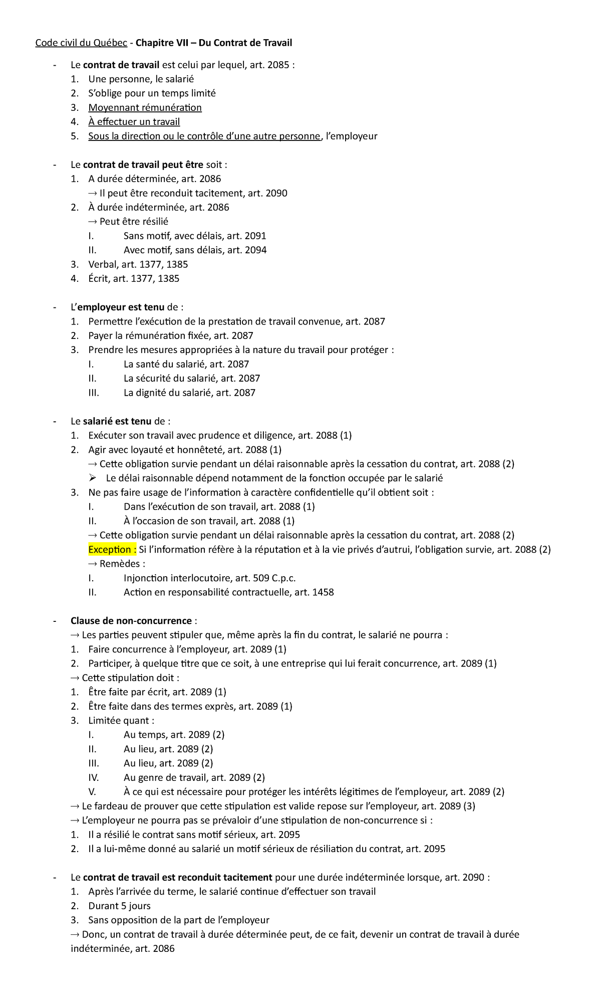 Code civil du Québec - Résumé - Code civil du Québec - Chapitre VII ...