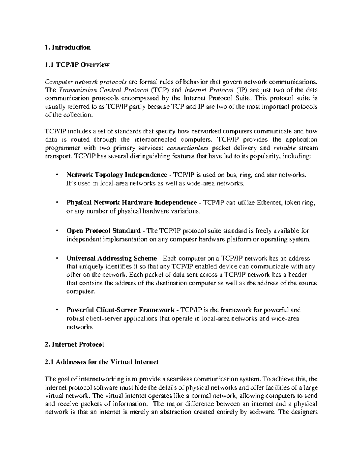 Topic 1- Introduction TO IBP - Introduction 1 TCP/IP Overview Computer network protocols are ...