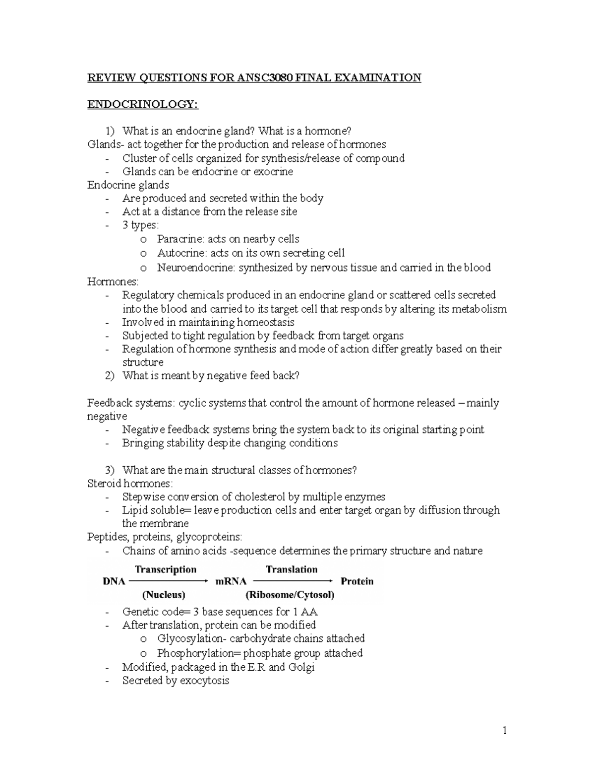 Review questions Endocrine System - REVIEW QUESTIONS FOR ANSC3080 FINAL ...