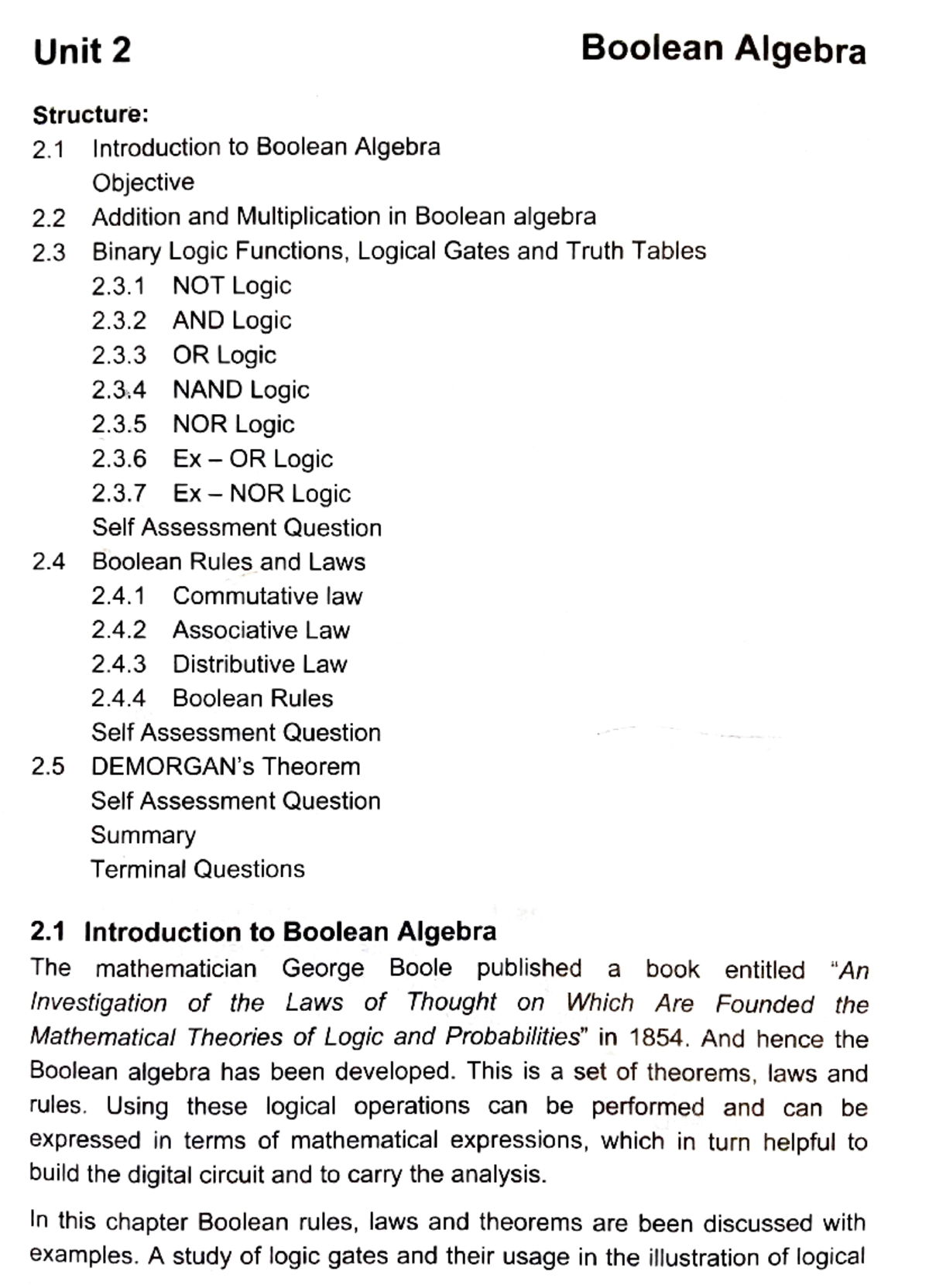 Digital System - Boolean Algebra - Unit 2 Boolean Algebra Structure: 2 ...