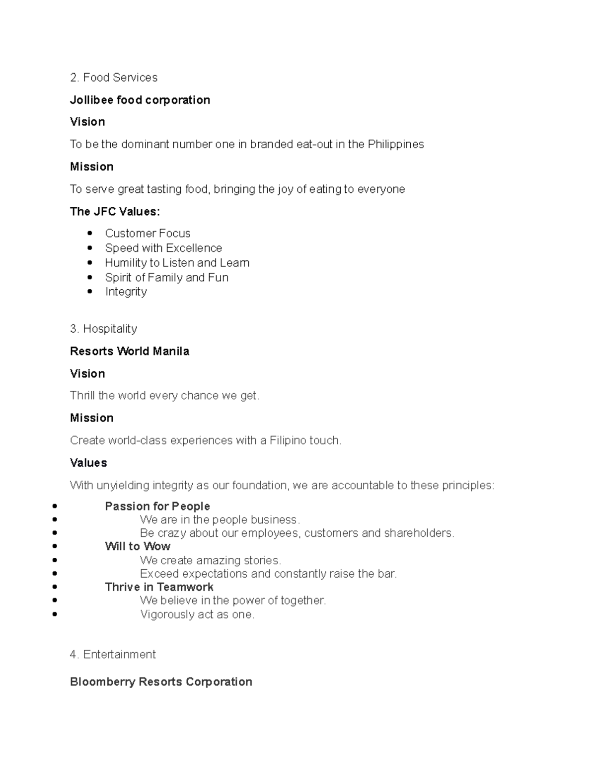 Culture and values - Business Related Documents - Food Services ...