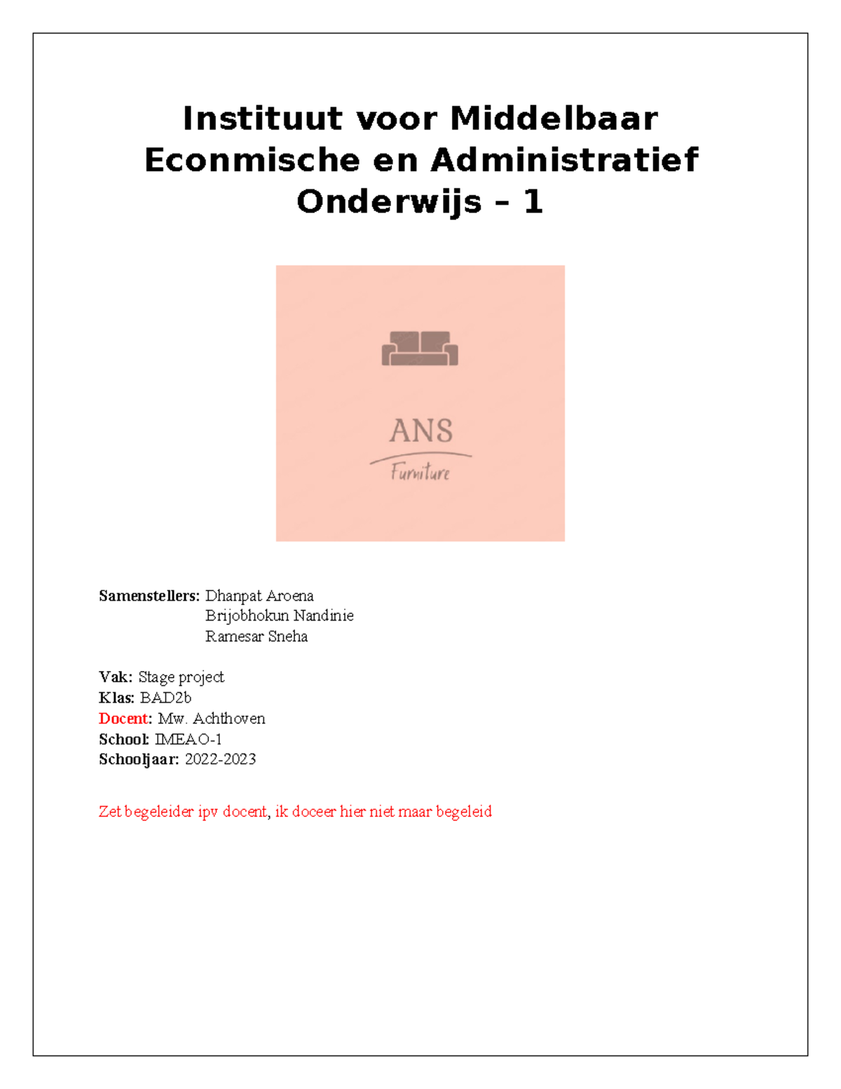 Stage Project - Raporten - Instituut voor Middelbaar Econmische en ...