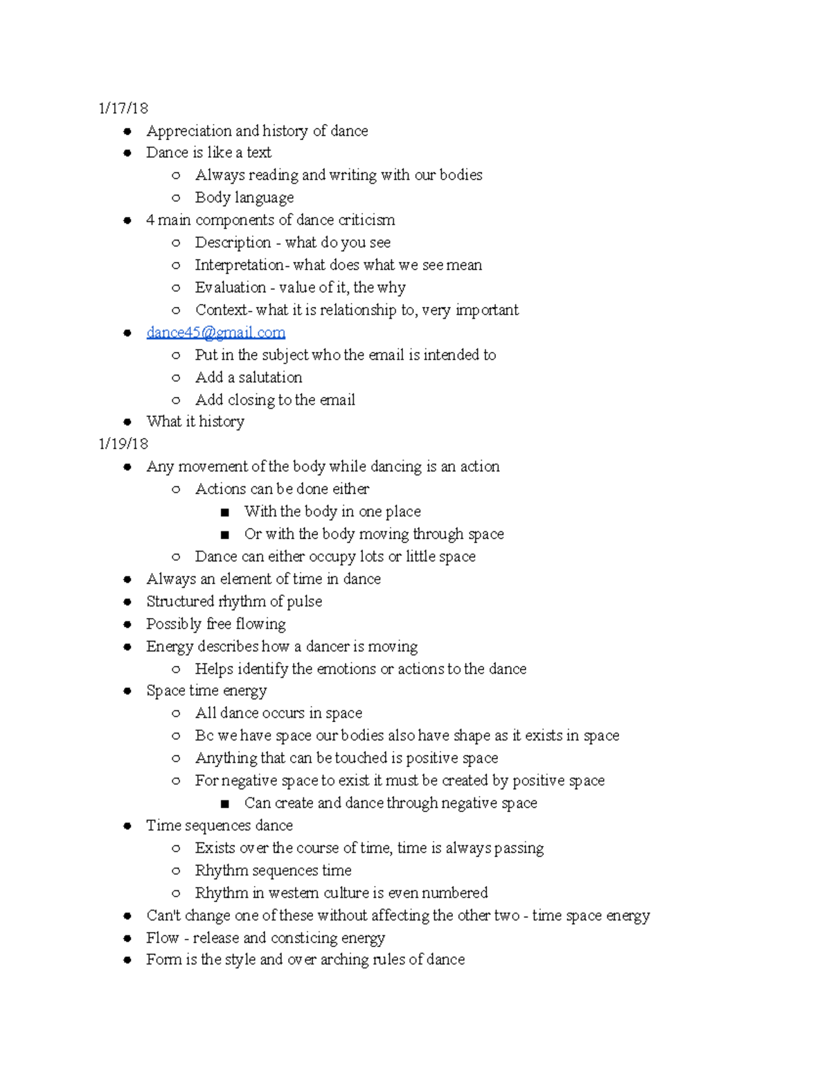 Lecture notes - 1/17/ Appreciation and history of dance Dance is like a ...