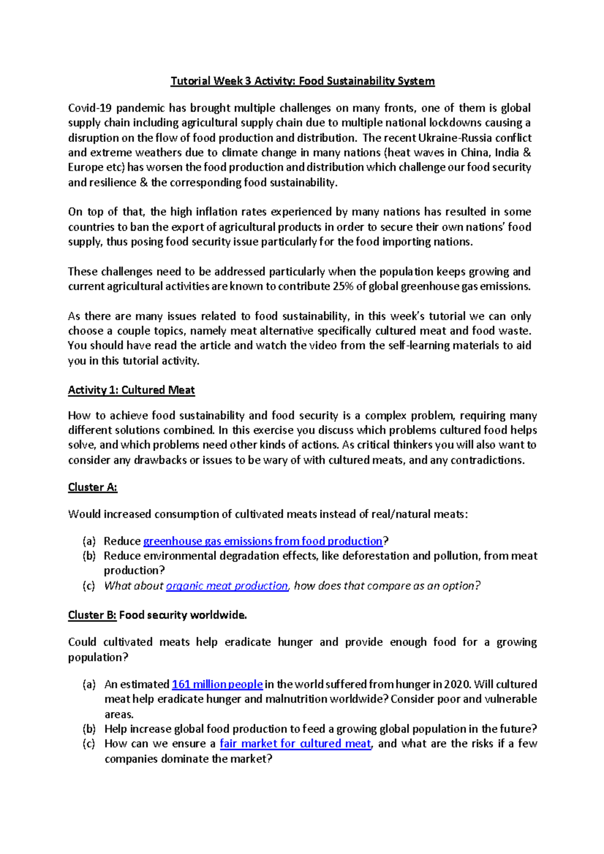 Week 3 Tutorial Activity Padlet (T21-T24) - Tutorial Week 3 Activity: Food Sustainability System ...