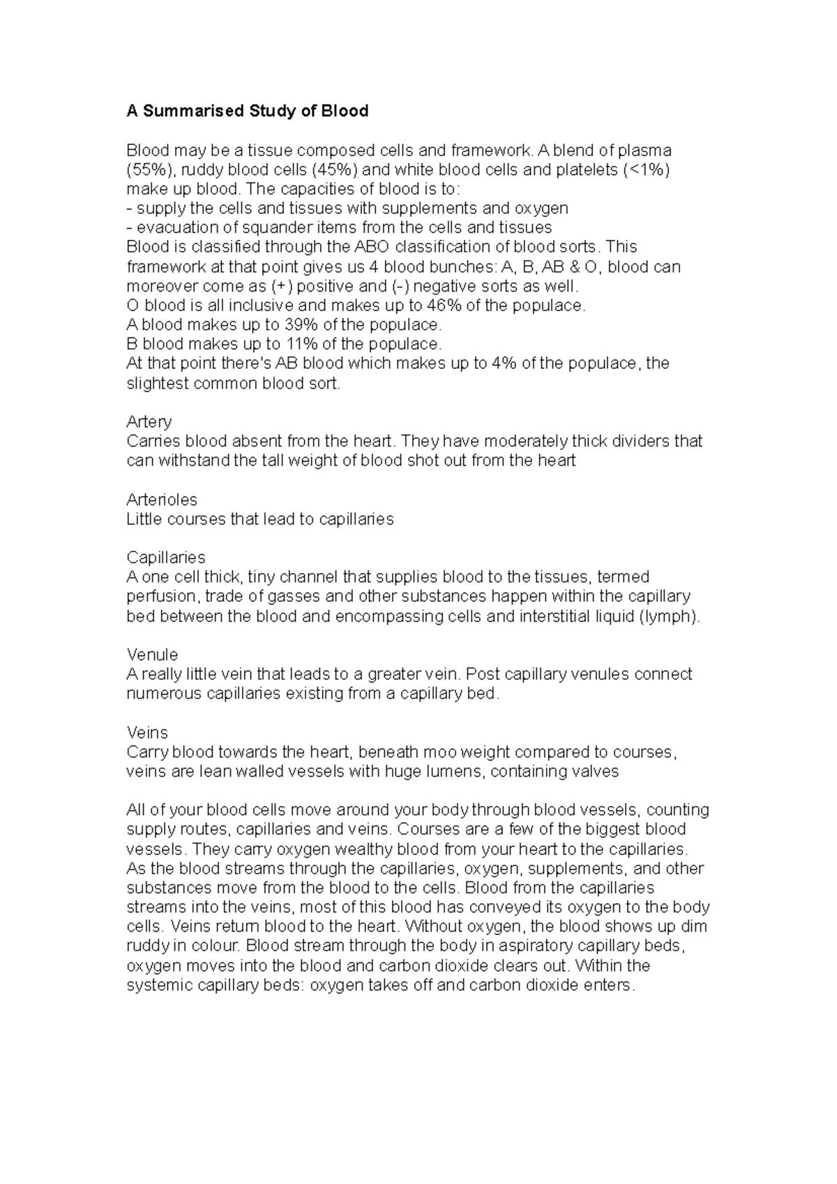 A Summarised Study of Blood - A Summarised Study of Blood Blood may be ...