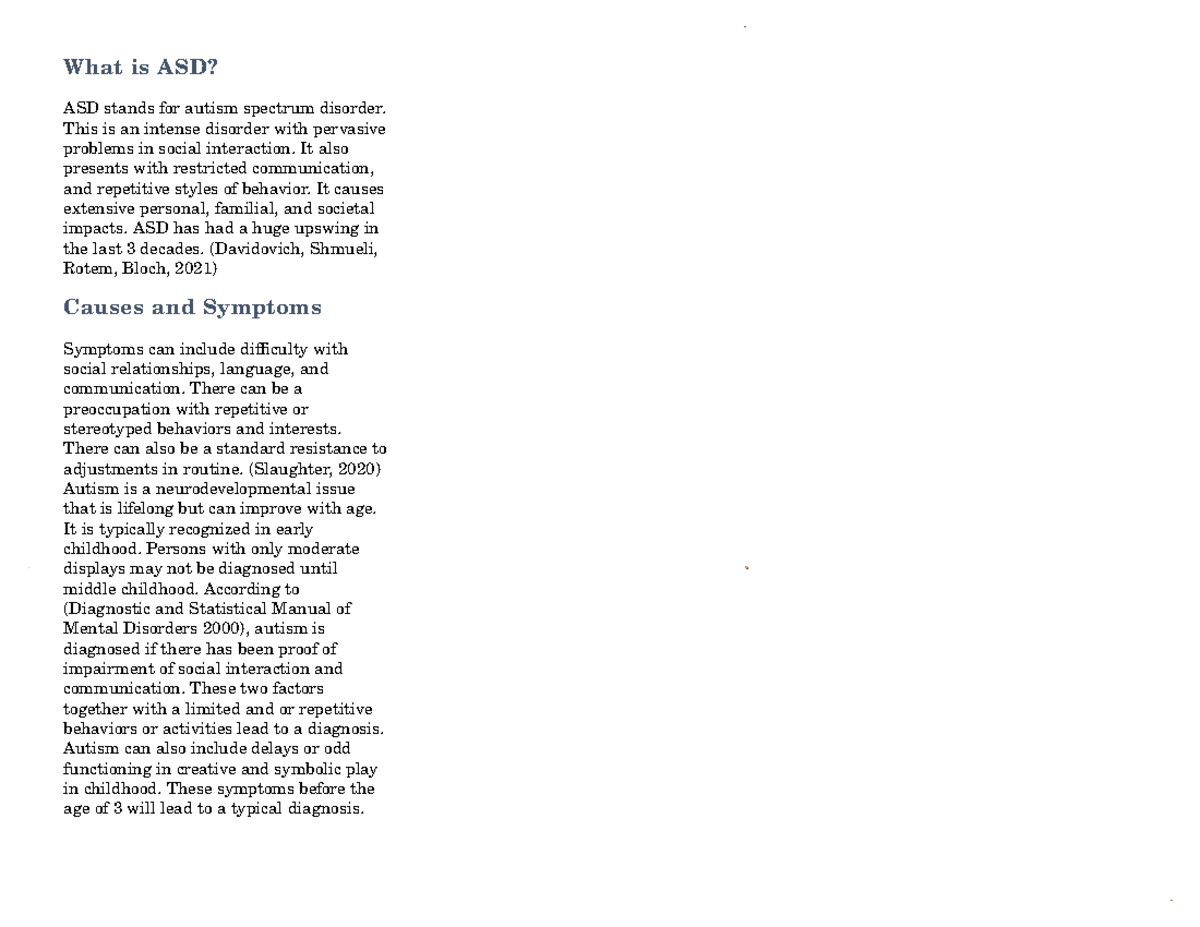 ASD brochure, week seven final project - What is ASD? ASD stands for ...