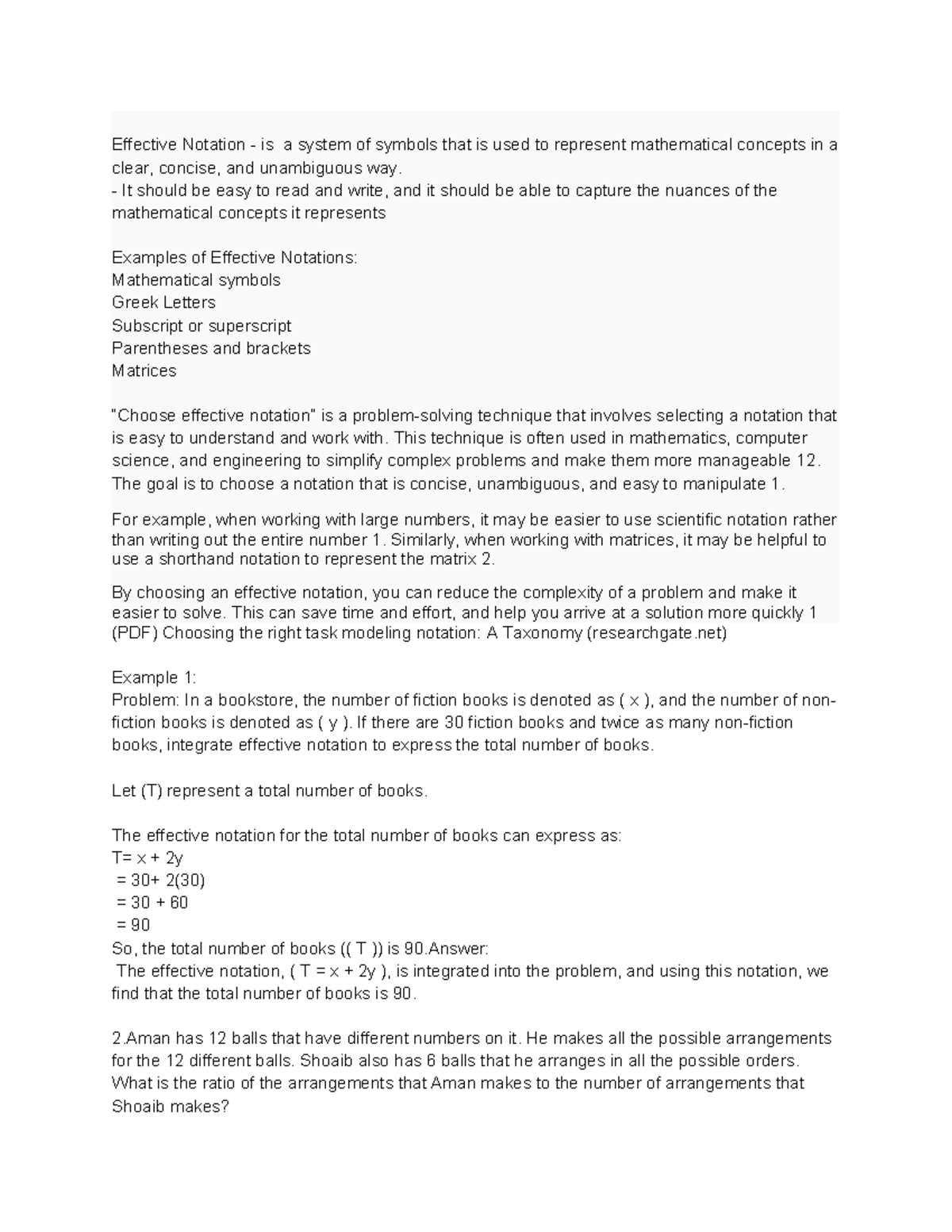 Choose effective notation - Effective Notation - is a system of symbols ...