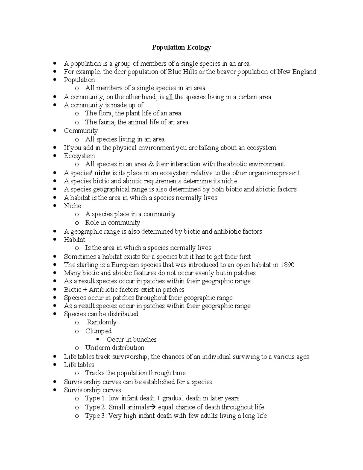 Population Ecology Notes - Population Ecology - Studocu