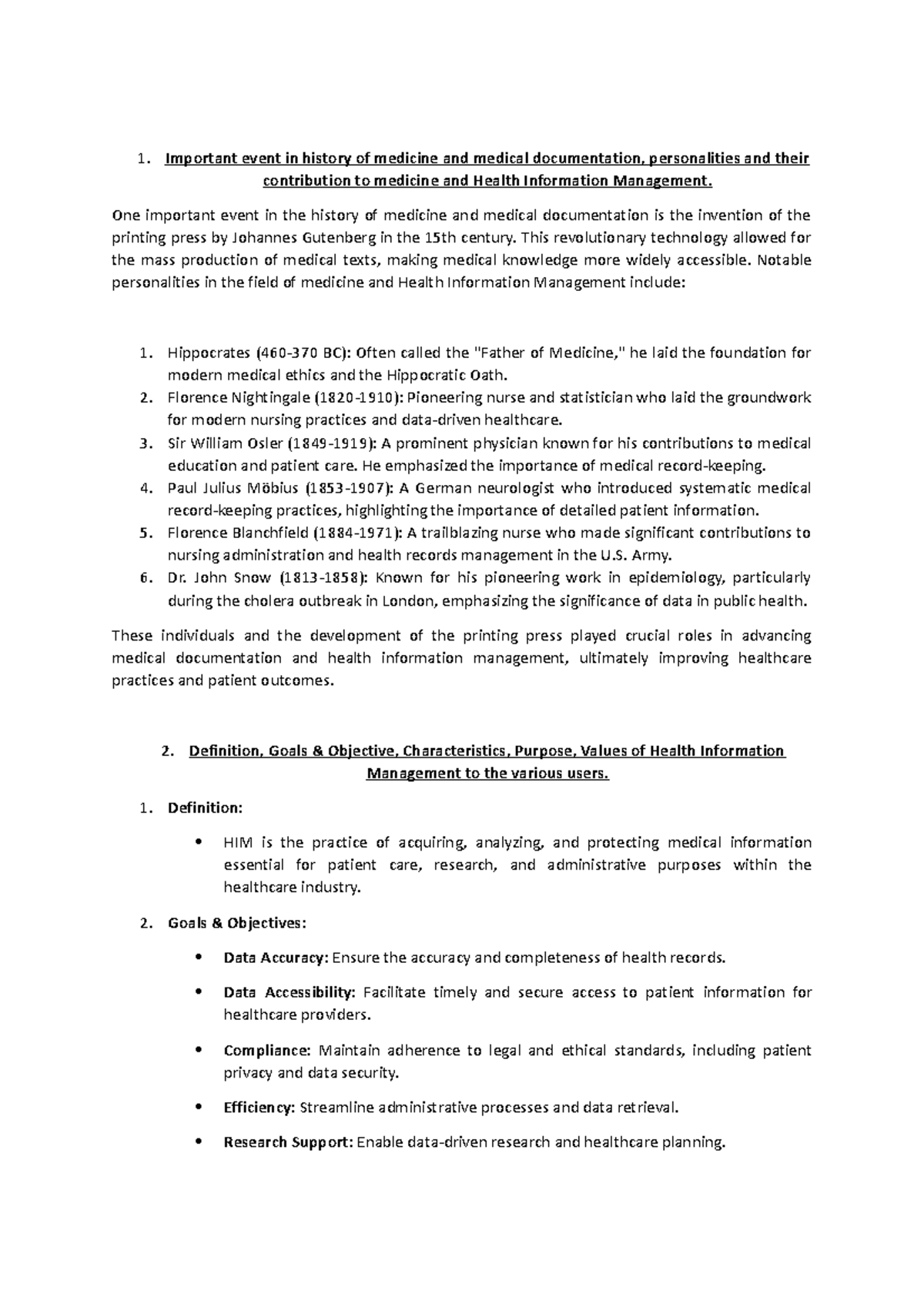 Health Information Management SEM II - 1. Important event in history of ...