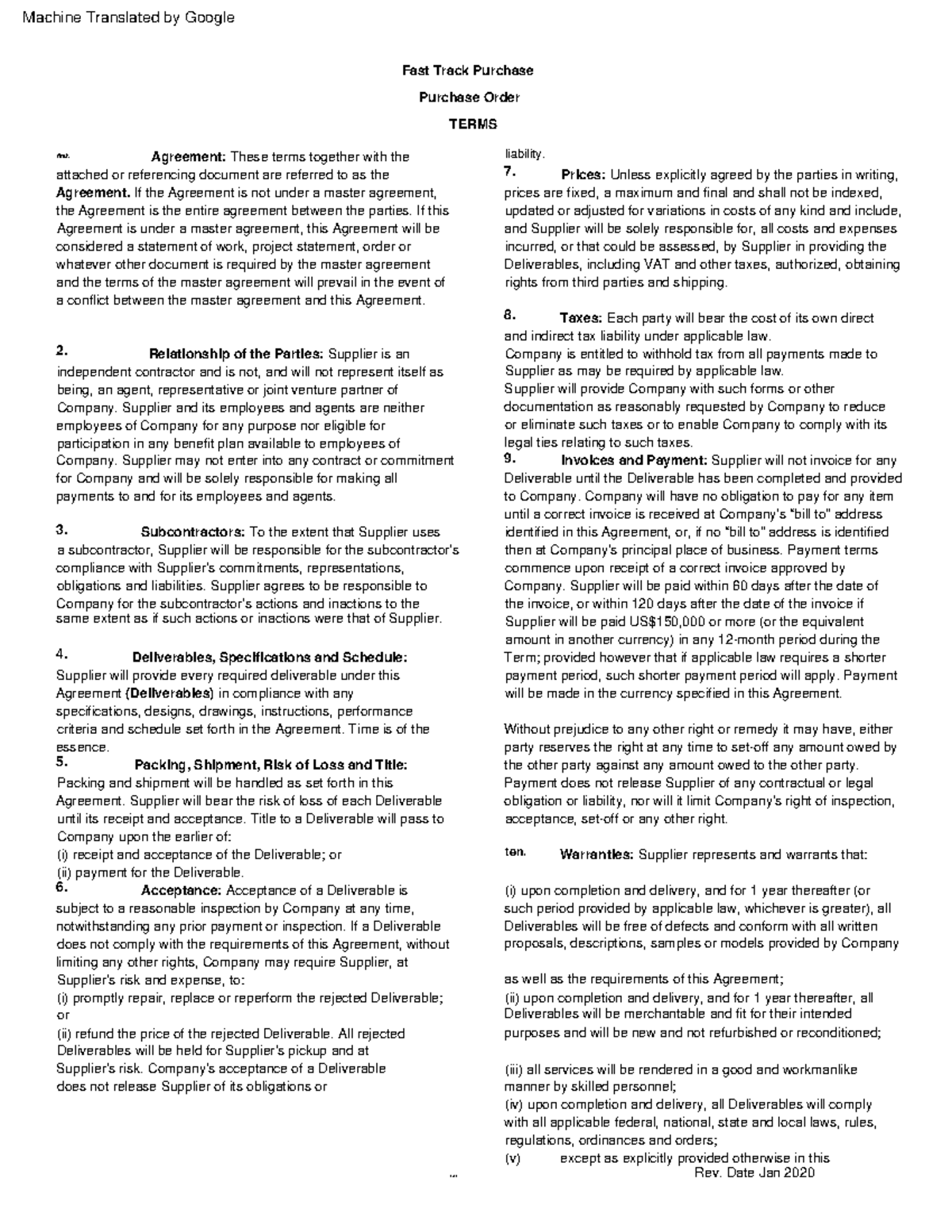 Purchase-order-terms-english - Rev. Date Jan 2020 Taxes: Each party ...