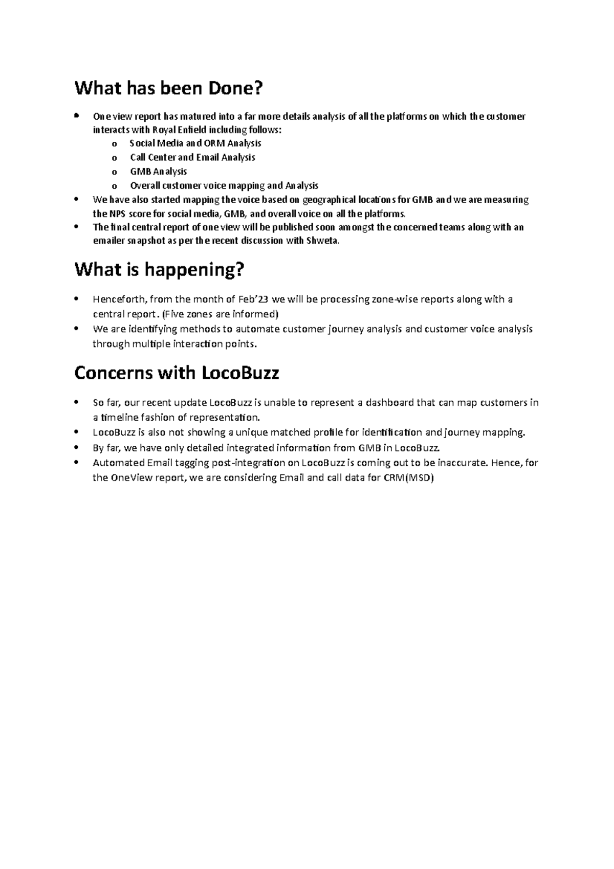 SVOC Oneview-Overview - What has been Done? One view report has matured ...