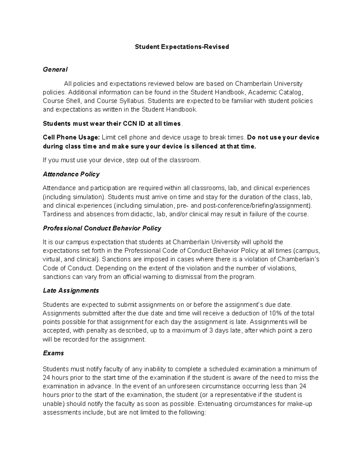 Student Expectations-Revised - Student Expectations-Revised General All ...