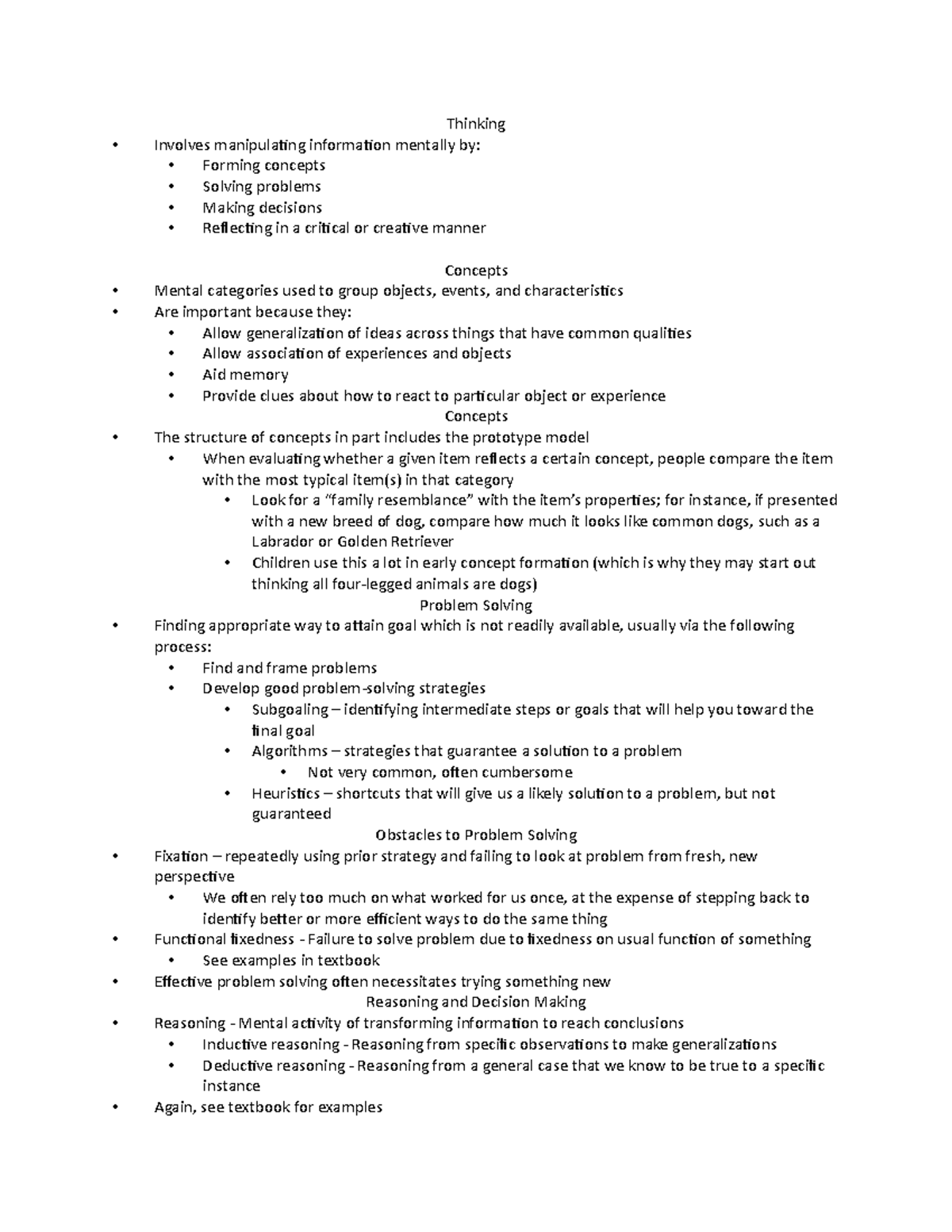 Ch 07 Study Guide - • • • • • • • • • • Thinking Involves manipulating ...