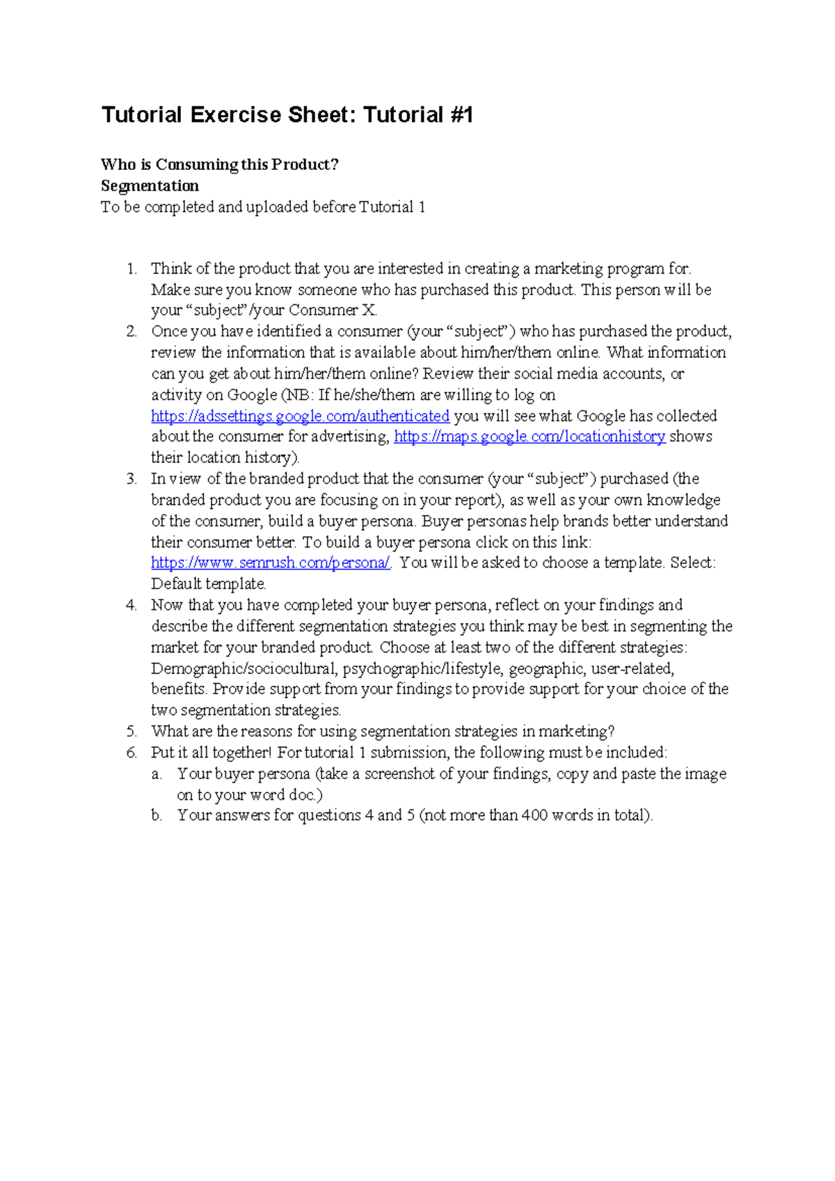 Tutorial Exercise Sheet 1 2 Tutorial Exercise Sheet Tutorial Who Is Consuming This Product