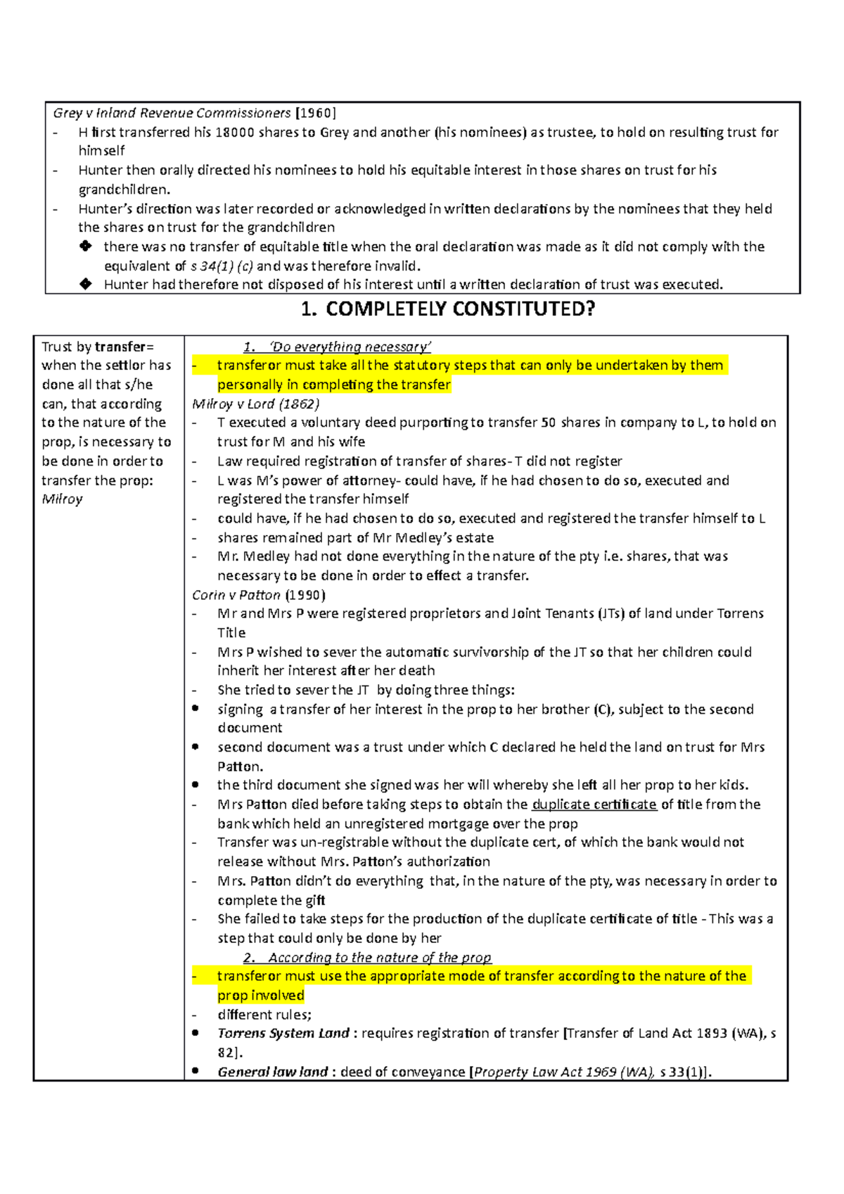 Evidence notes - Grey v Inland Revenue Commissioners [1960] H first ...