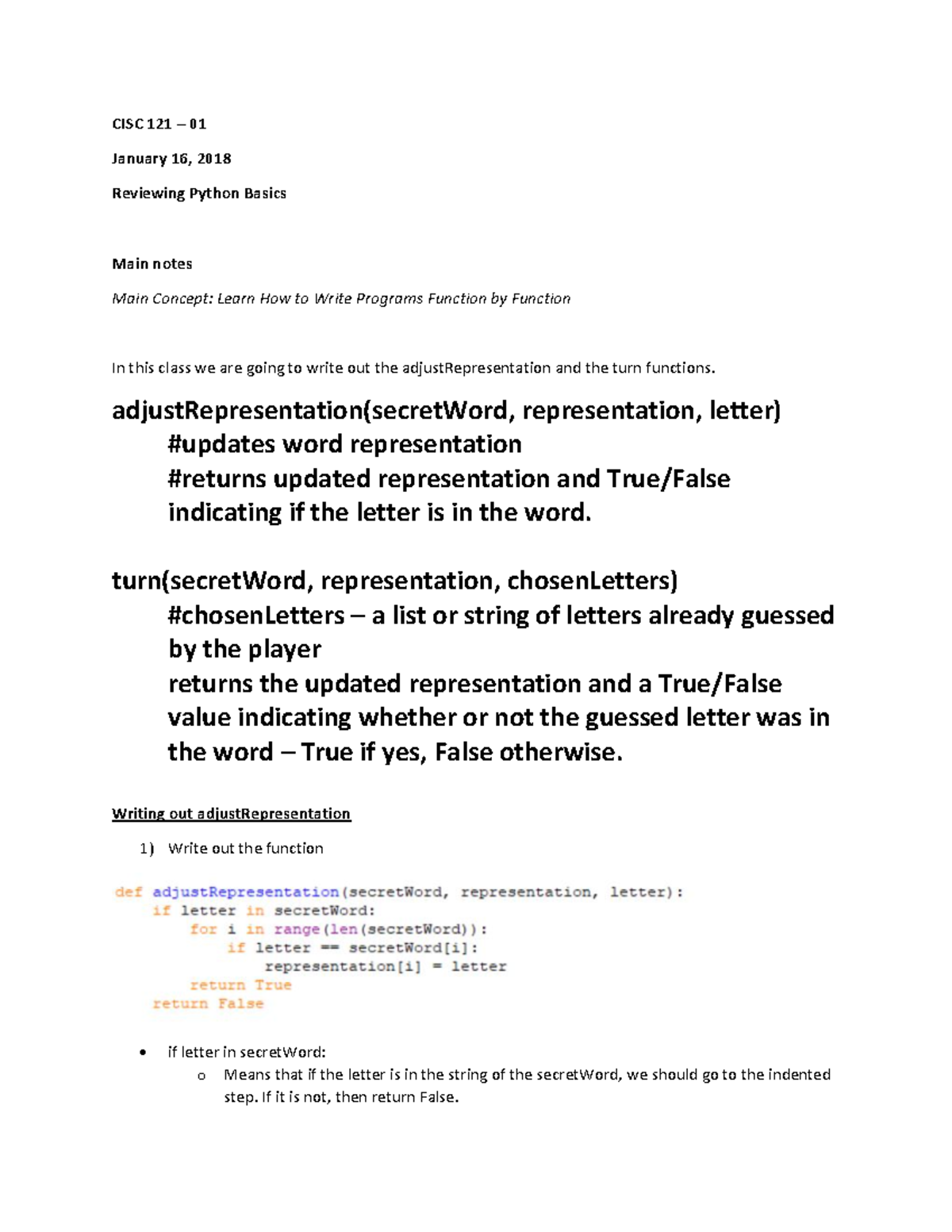 Lecture - January 16, 2018 - CISC 121 – 01 January 16, 2018 Reviewing ...