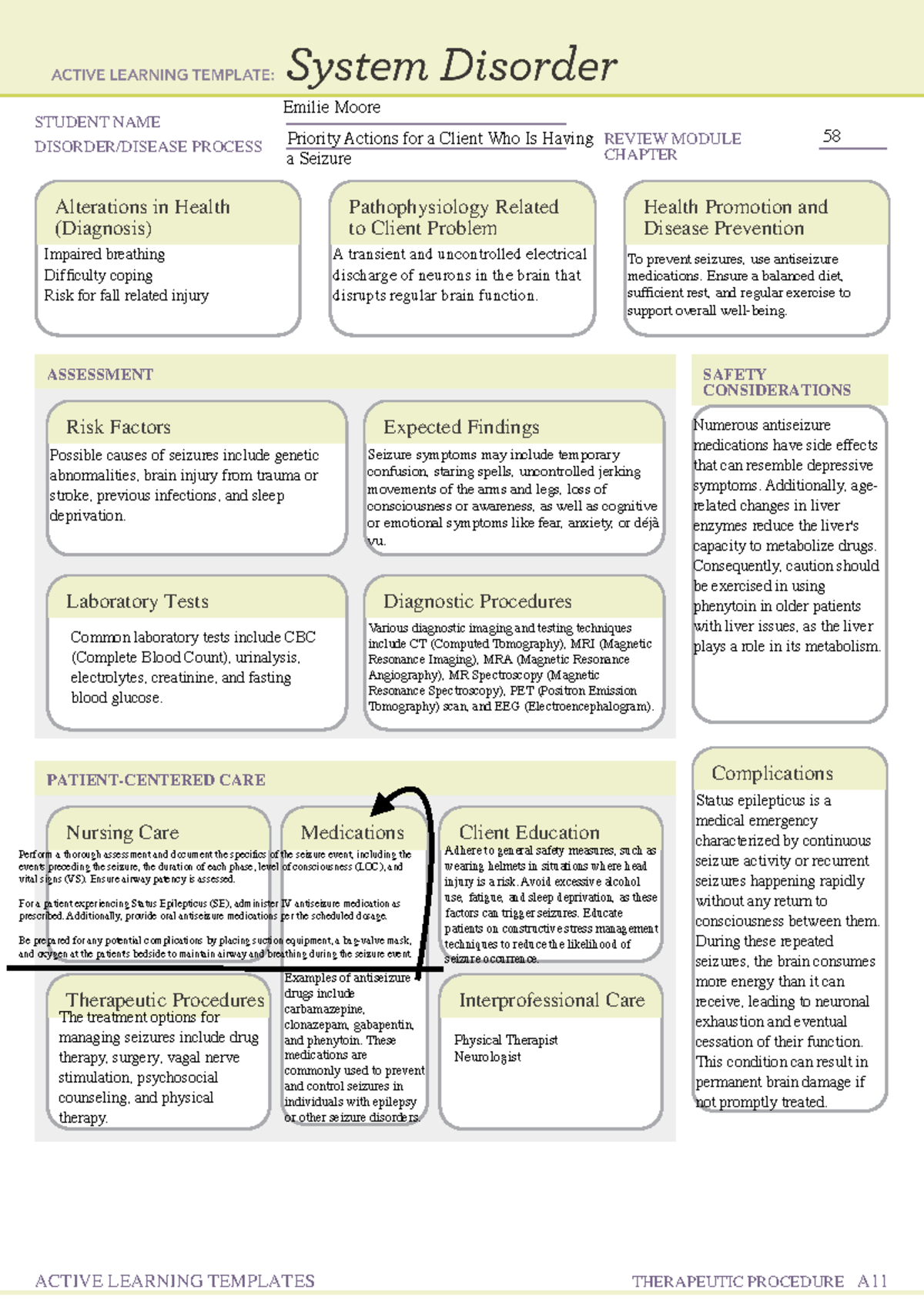 Seizure System Disorder ATI - STUDENT NAME DISORDER/DISEASE PROCESS ...
