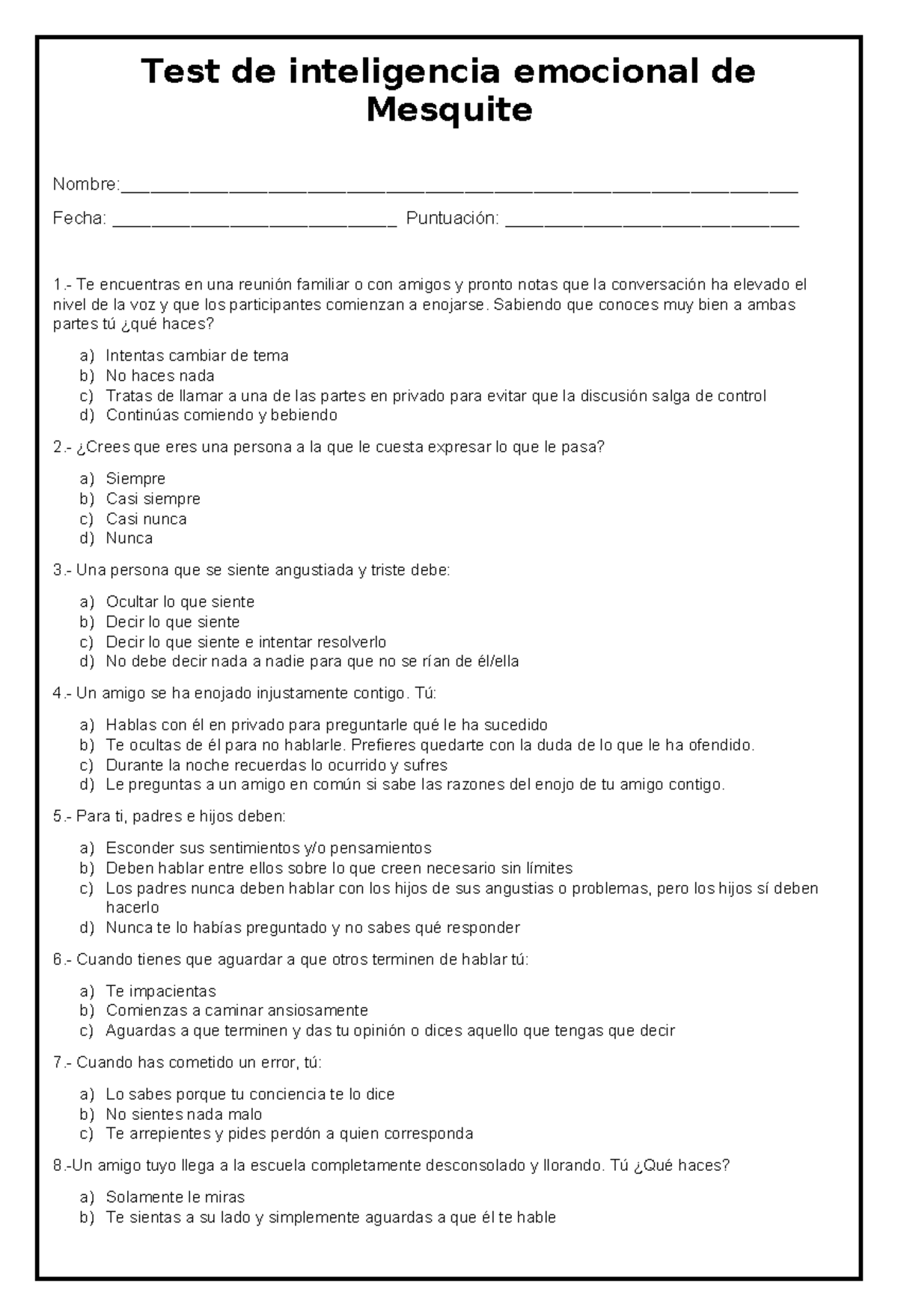 Test de inteligencia emocional de Mesquite - Test de inteligencia ...