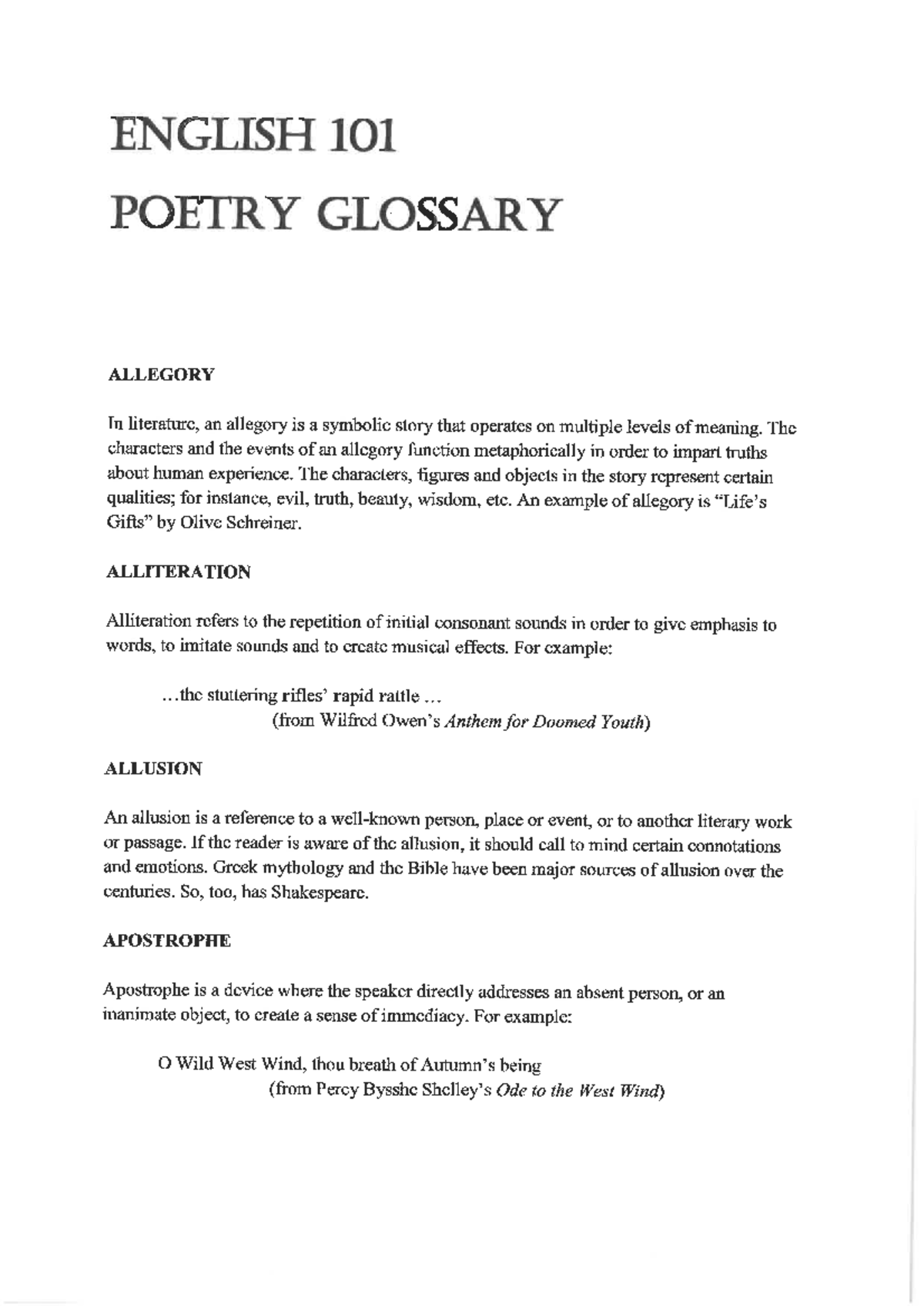 English 202 Poetry Glossary - ENG1501 - Studocu