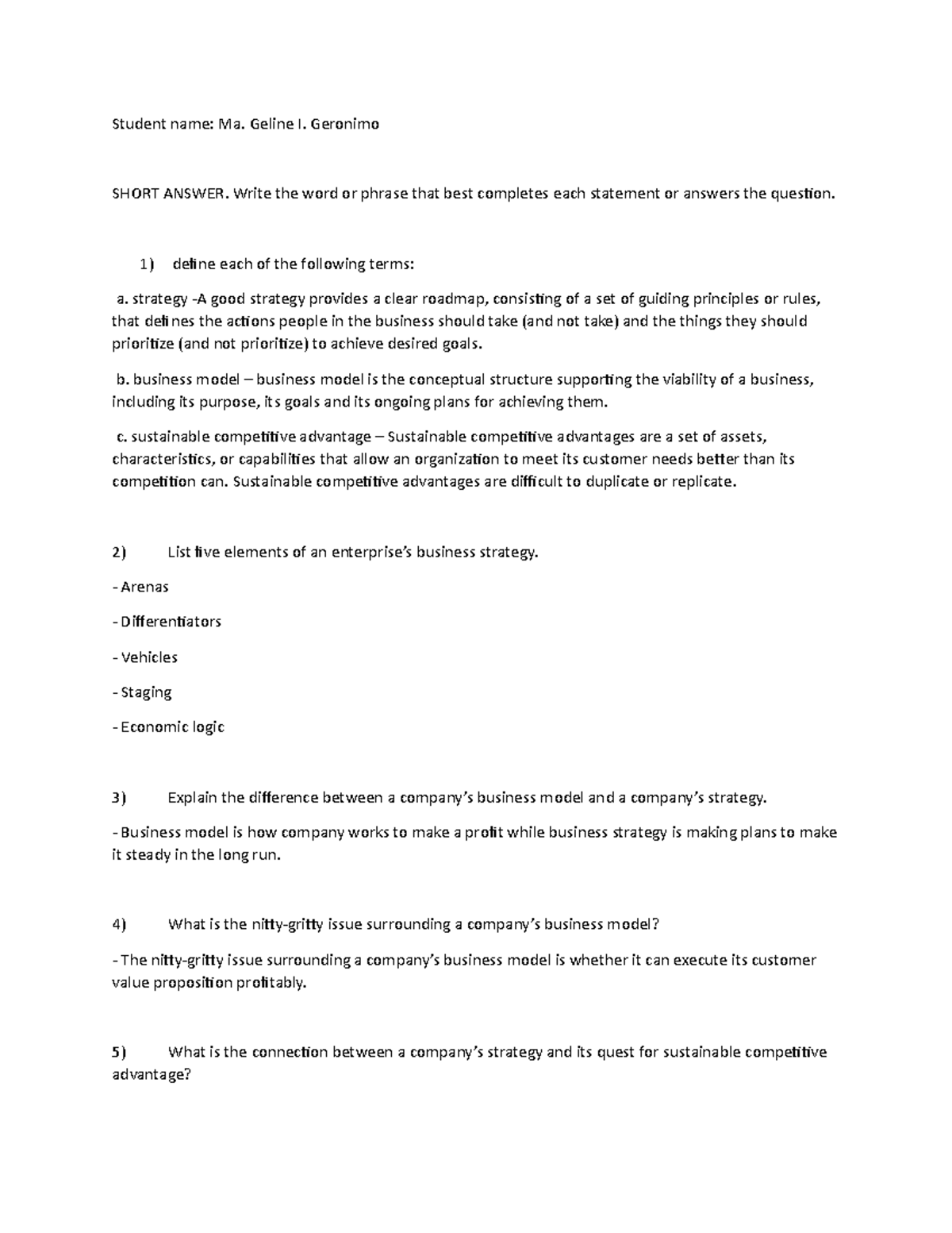Sba assignment - Strategic Business Analysis notes - Student name: Ma ...